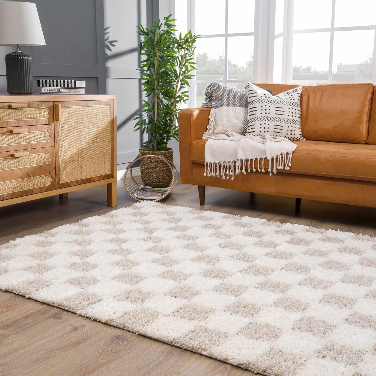 Amazon.com: Hauteloom Etiler Checkered Shag Area Rug - Checkboard ...