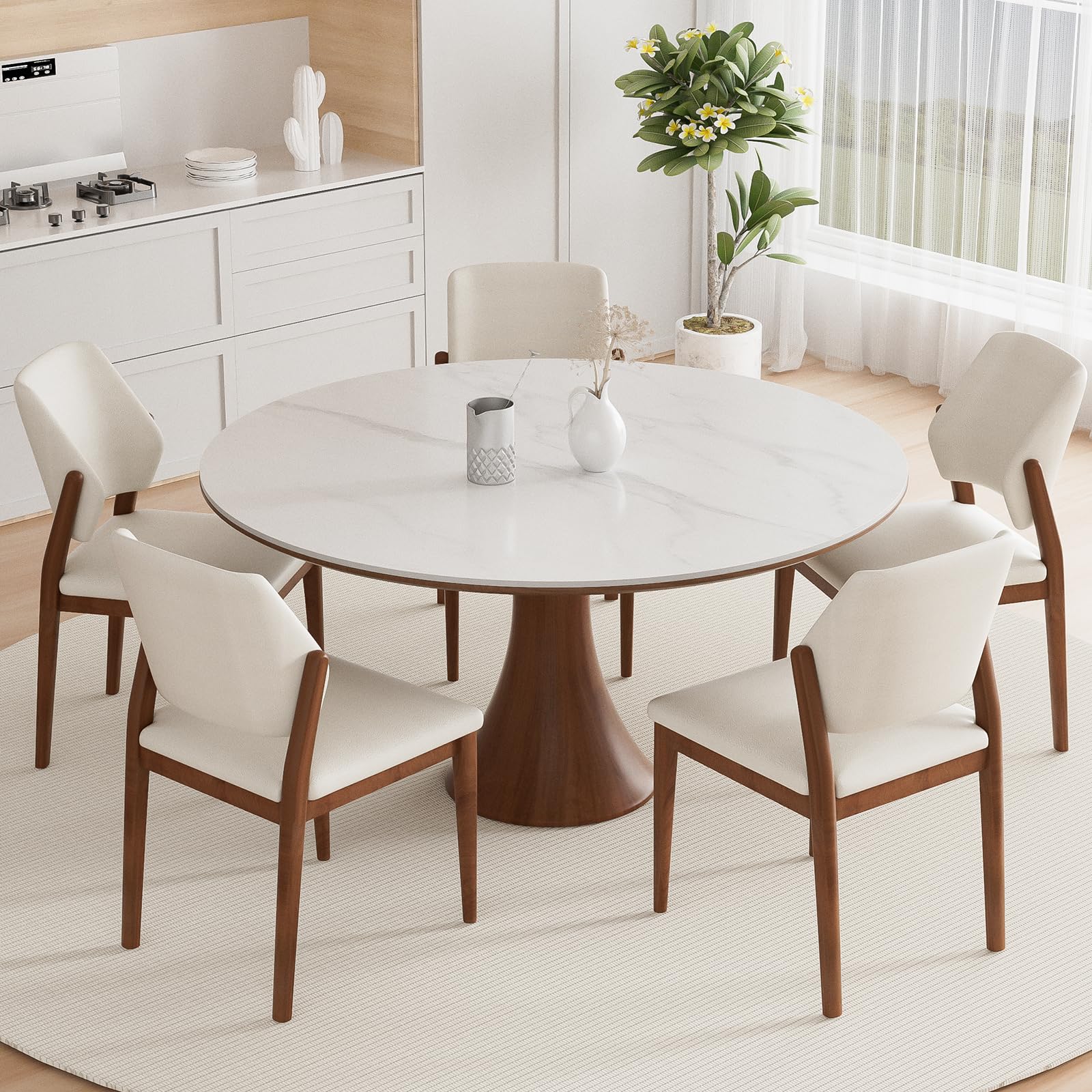 Amazon.com - Poeweissant 51" Round Dining Table, Faux Marble and Wood ...