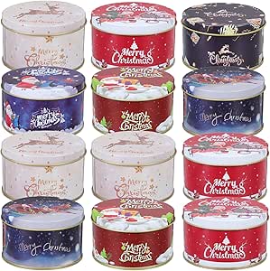 MAGICLULU 12pcs Christmas Tinplate Empty Tins Christmas Cookie Tins ...