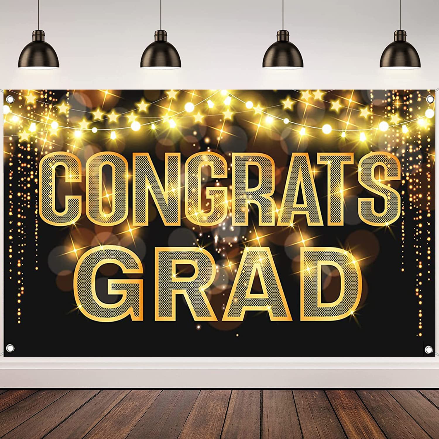 Congrats Grad Banner Black And Gold Graduation Decorations 2022 ...