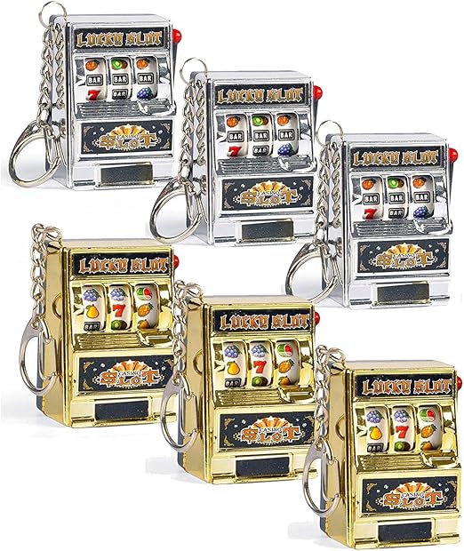 6 PCs Keychain Slot Machine Game Mini Casino Lucky Charm Jackpot Key ...