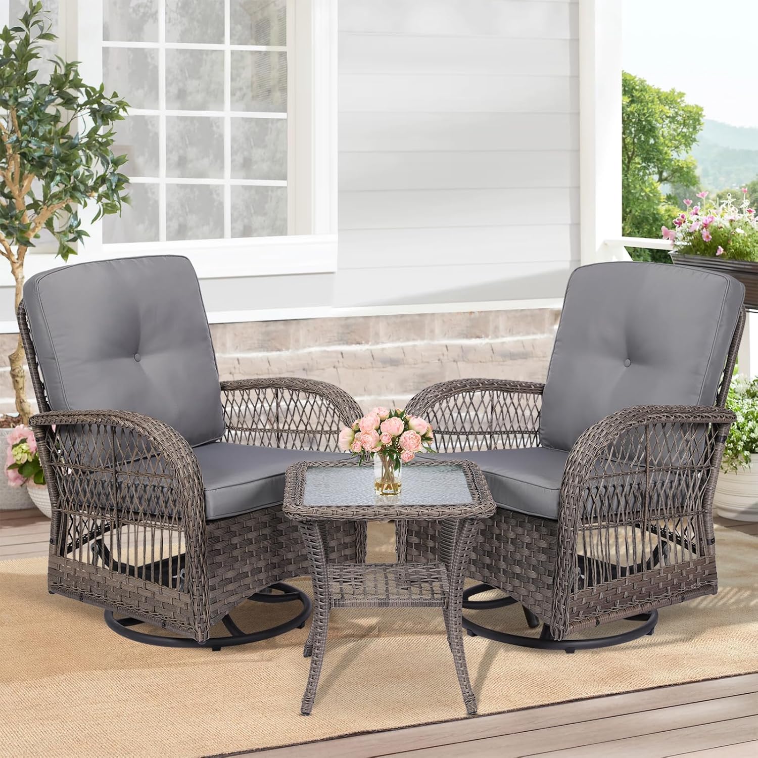 Amazon.com: W WARMHOL 3 Pieces Wicker Patio Bistro Set, Outdoor ...