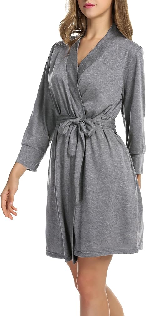 UNibelle Women's Short Cotton Dressing Gown, Thin, 3/4 Sleeve Bathrobe ...
