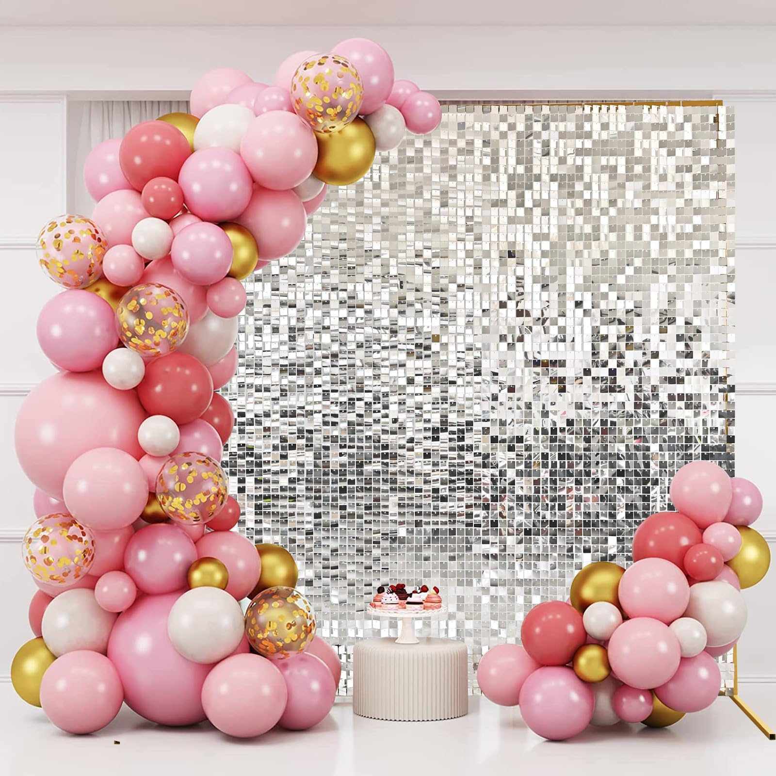 Amazon.com : Silver Shimmer Wall Backdrop 24PCS Silver Square Sequin ...