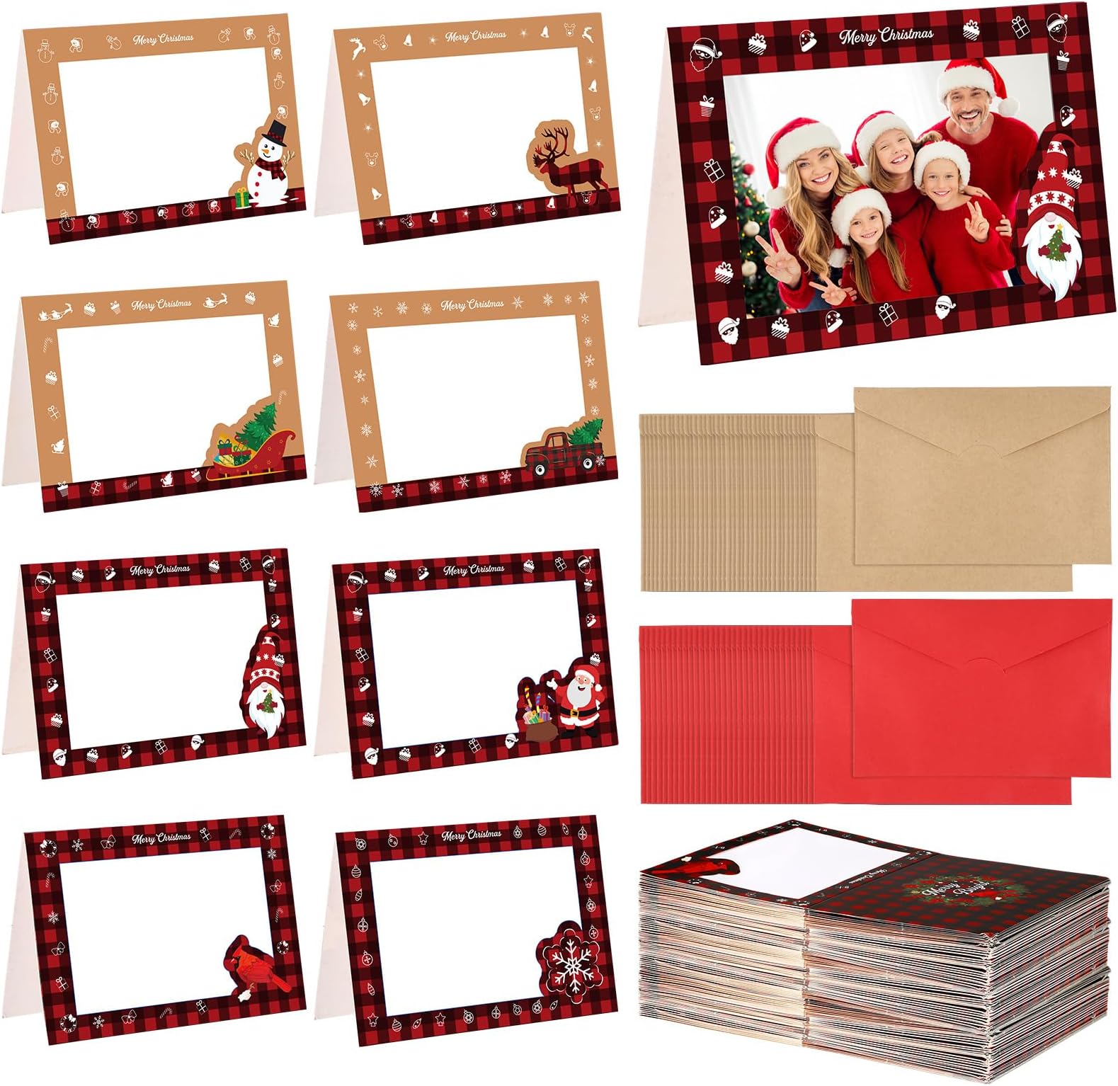 Amazon.com : Motiskyy 48 Set Christmas Photo Frame Cards with Envelopes ...