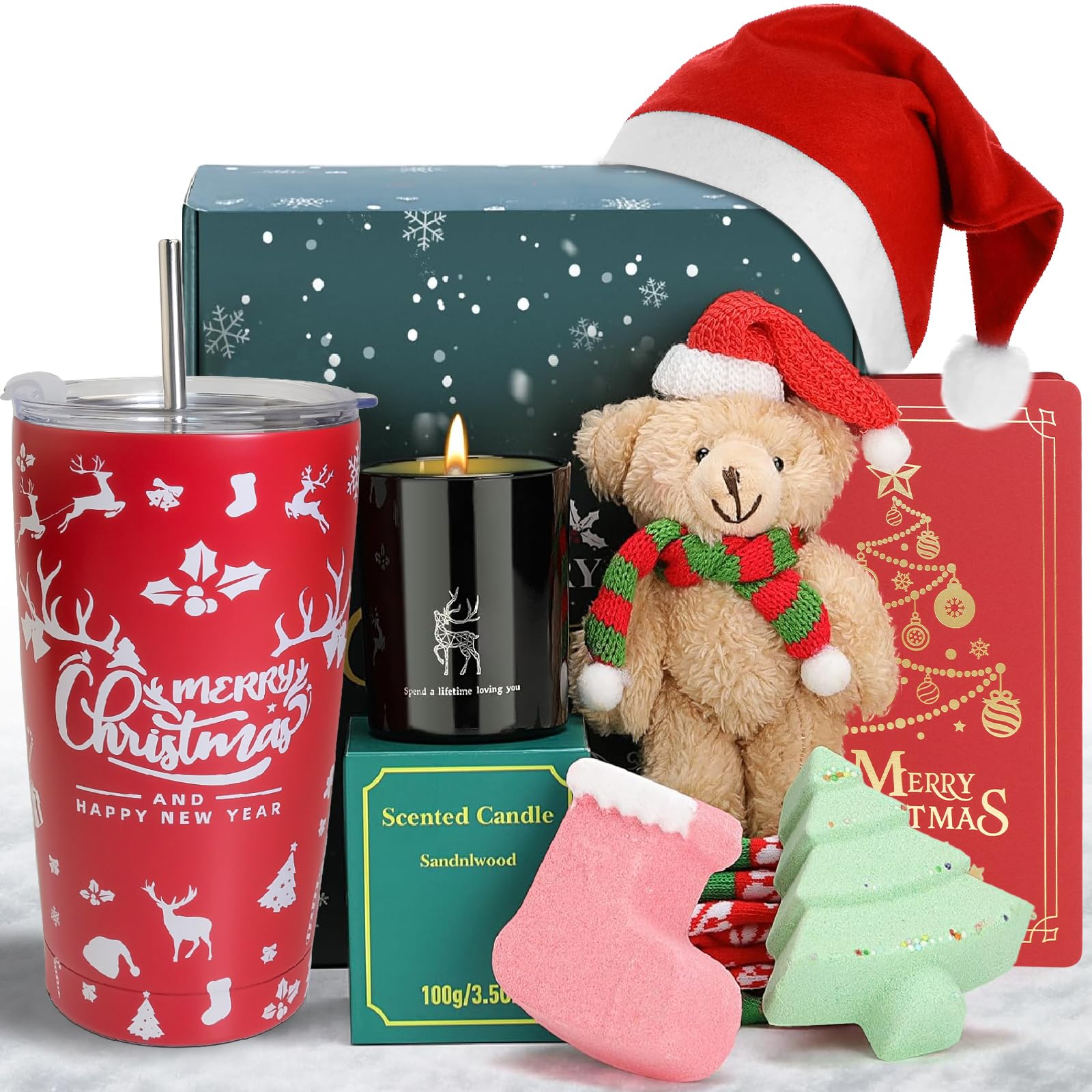 8Pcs Christmas Gift Set for Women, Xmas Tumbler Holiday Gifts Basket ...