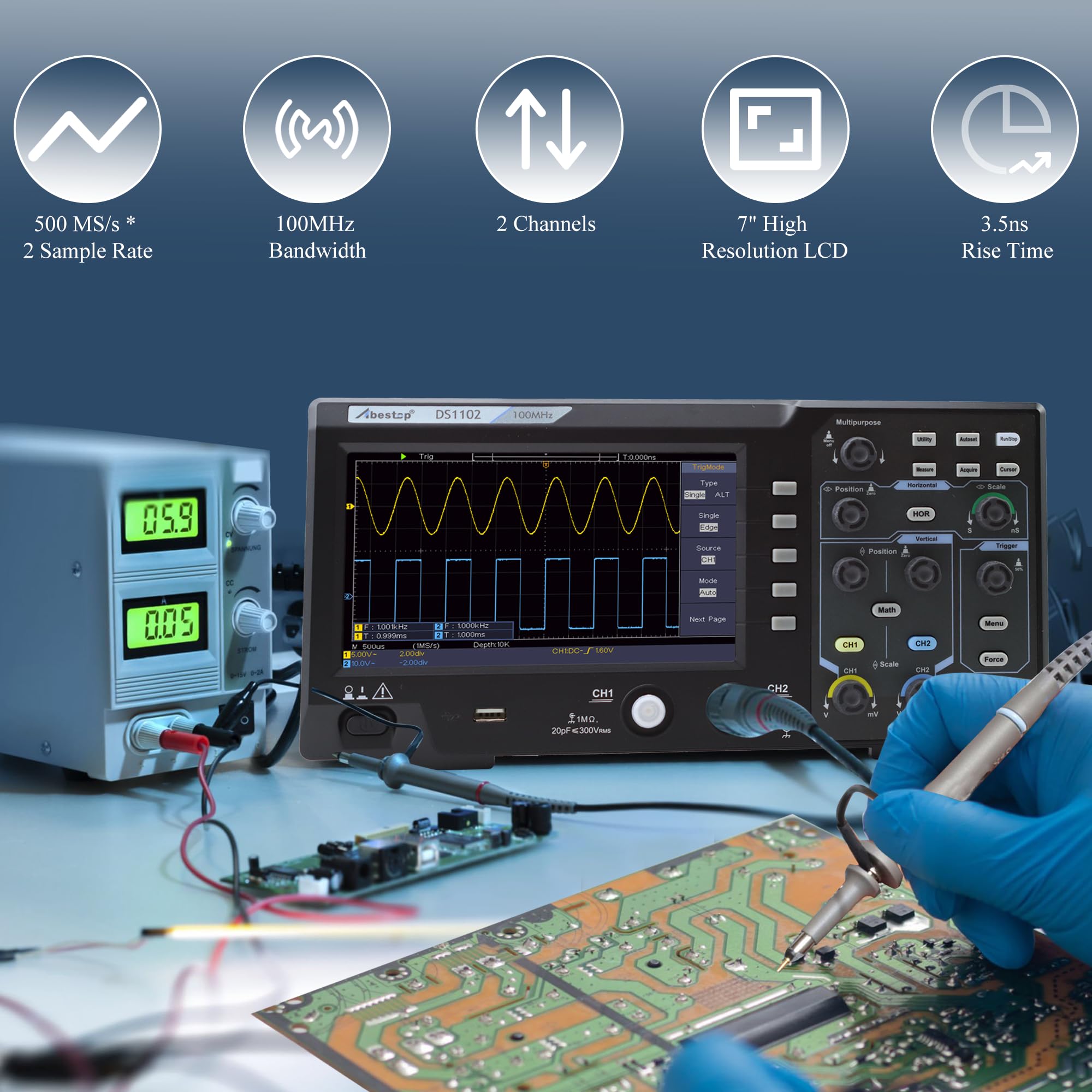 Snapklik.com : Abestop 100MHz Oscilloscope Desktop Storage Oscilloscope ...