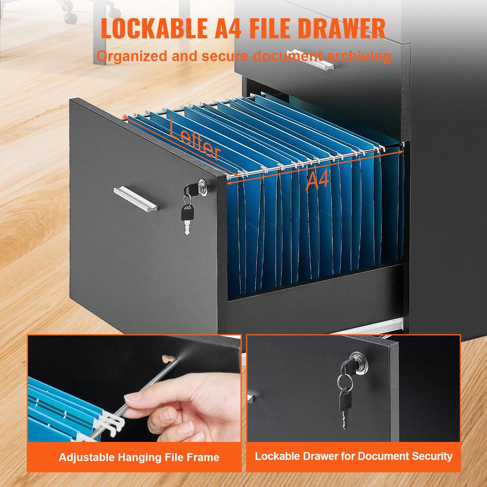 Snapklik.com : VEVOR File Cabinet, 3-Drawer Wood Filing Cabinet ...
