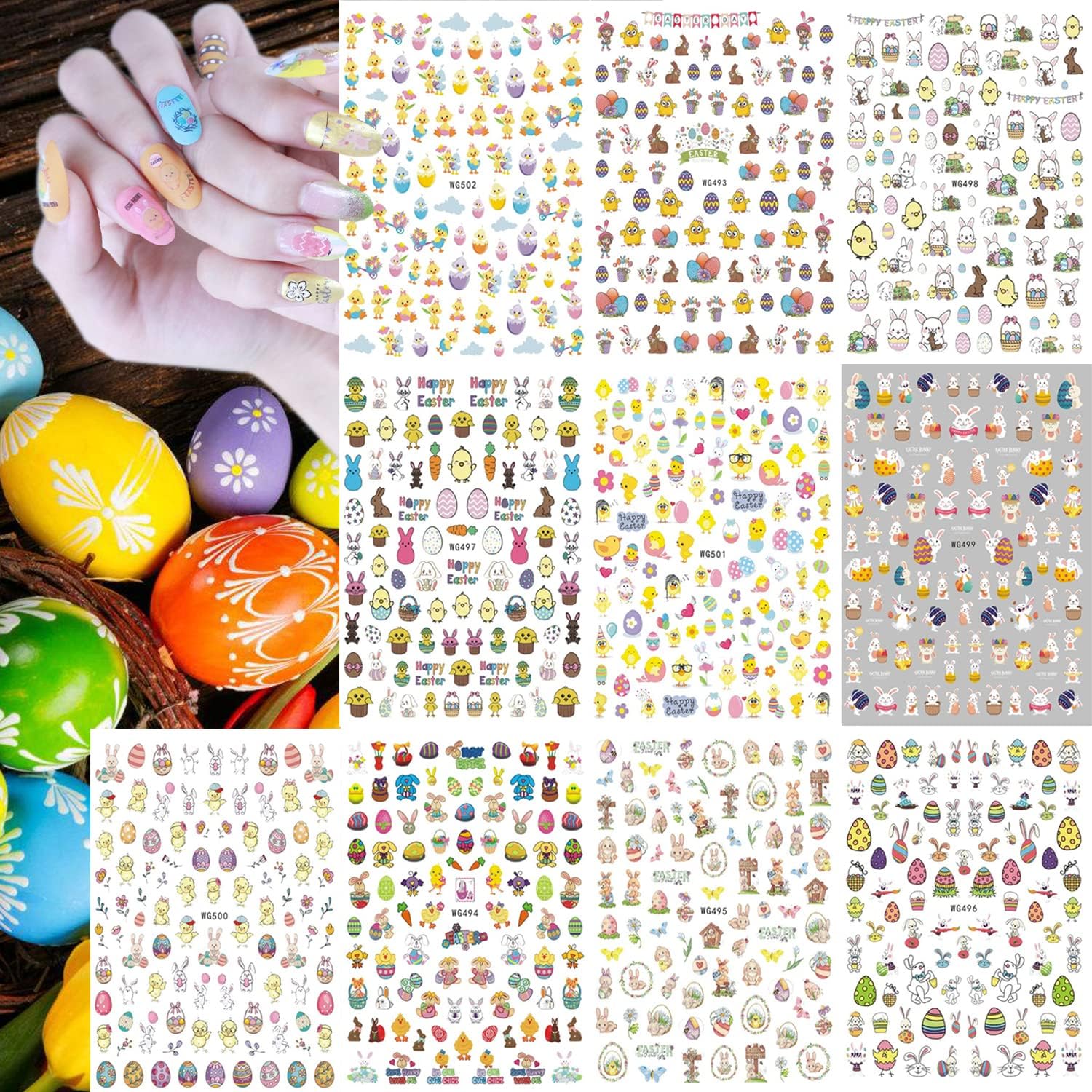 Amazon.com: 10 Sheets Easter Nail Art Stickers Decals Easter Nails Art ...