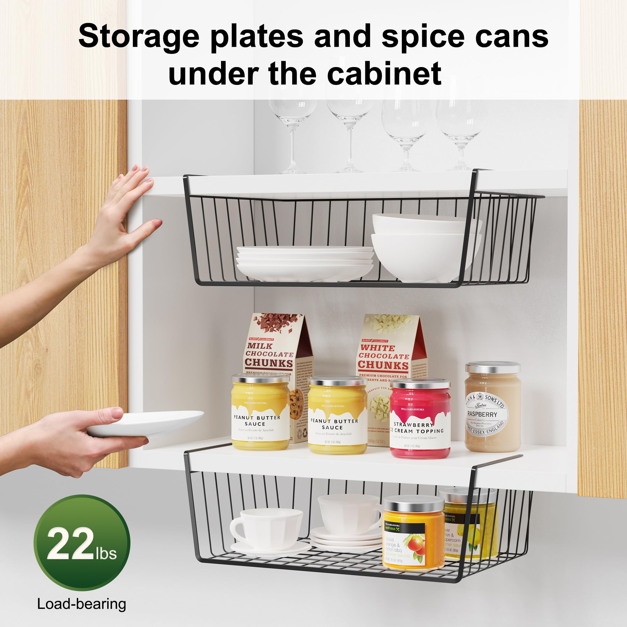 Snapklik.com : Under Shelf Basket, 4 Pack Metal Hanging Wire Shelf ...