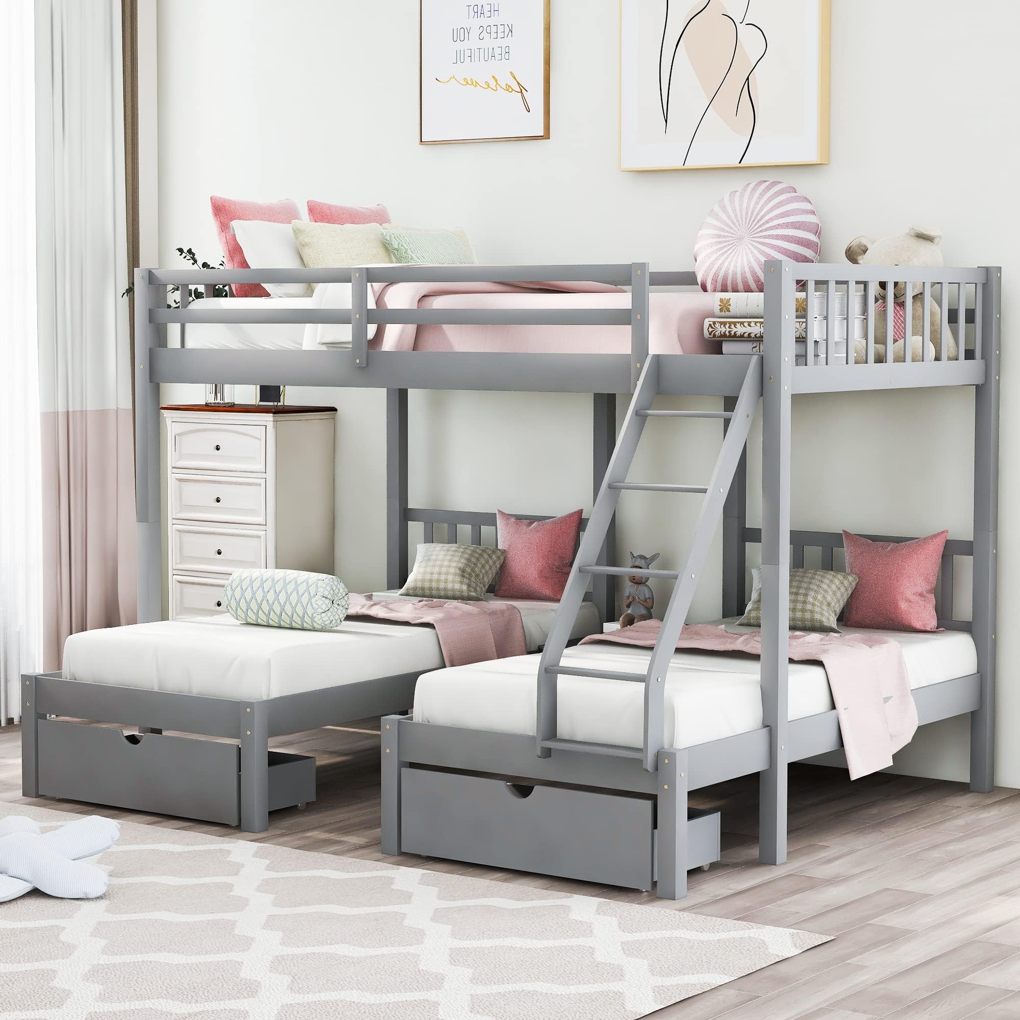 Amazon.com: BOVZA Wood Triple Bunk Bed, Full Over Twin & Twin Bunk Bed ...