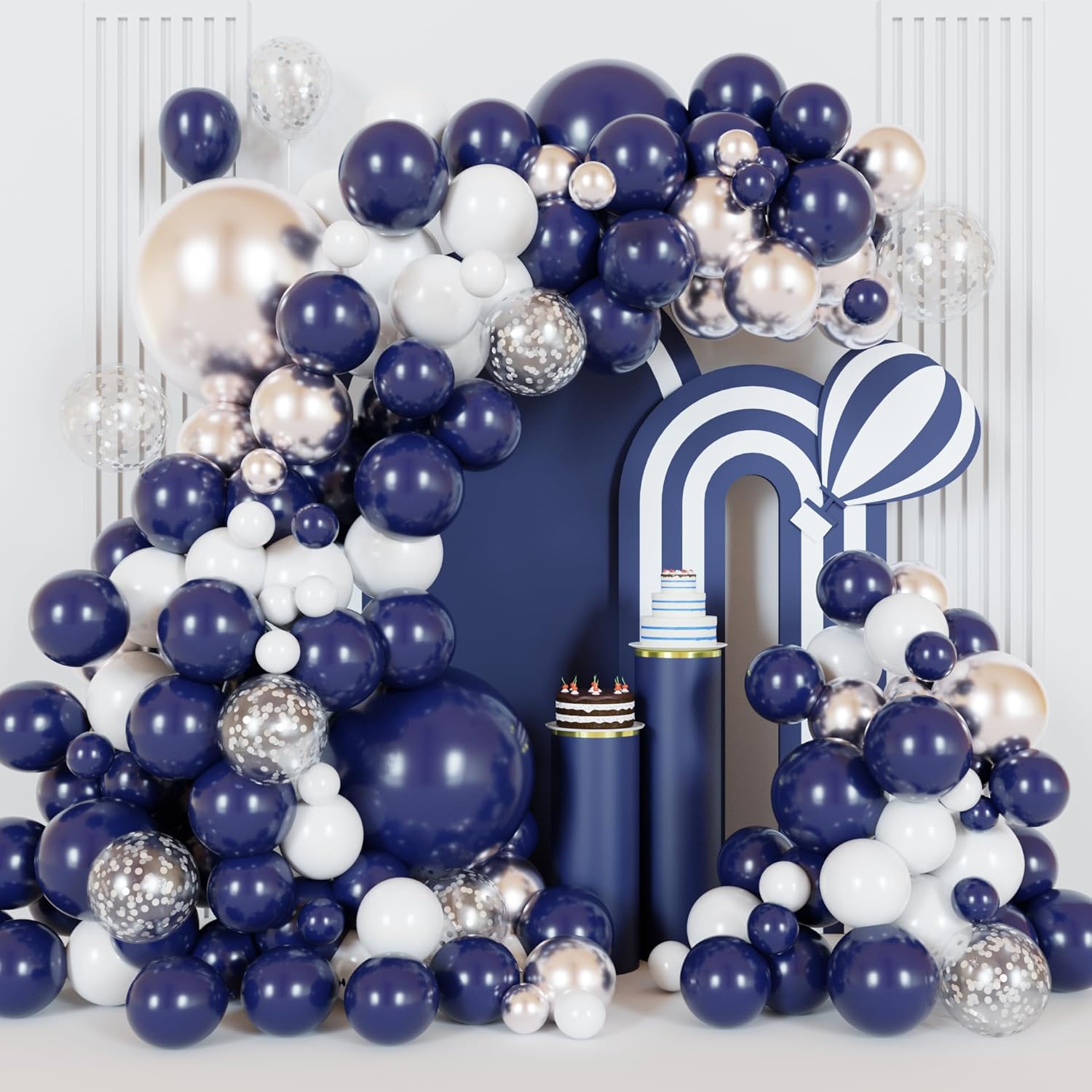 Amazon.com: Navy Blue and silver Balloon Arch Kit, 102pcs Navy Blue White silver Balloons ...