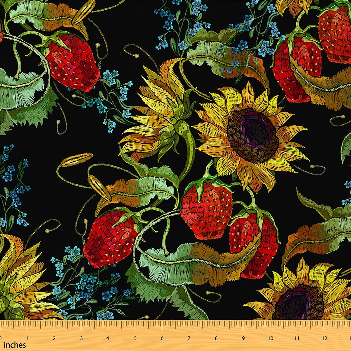 Amazon.com: Sunflower Fabric by The Yard, Embroidery Strawberry Floral ...