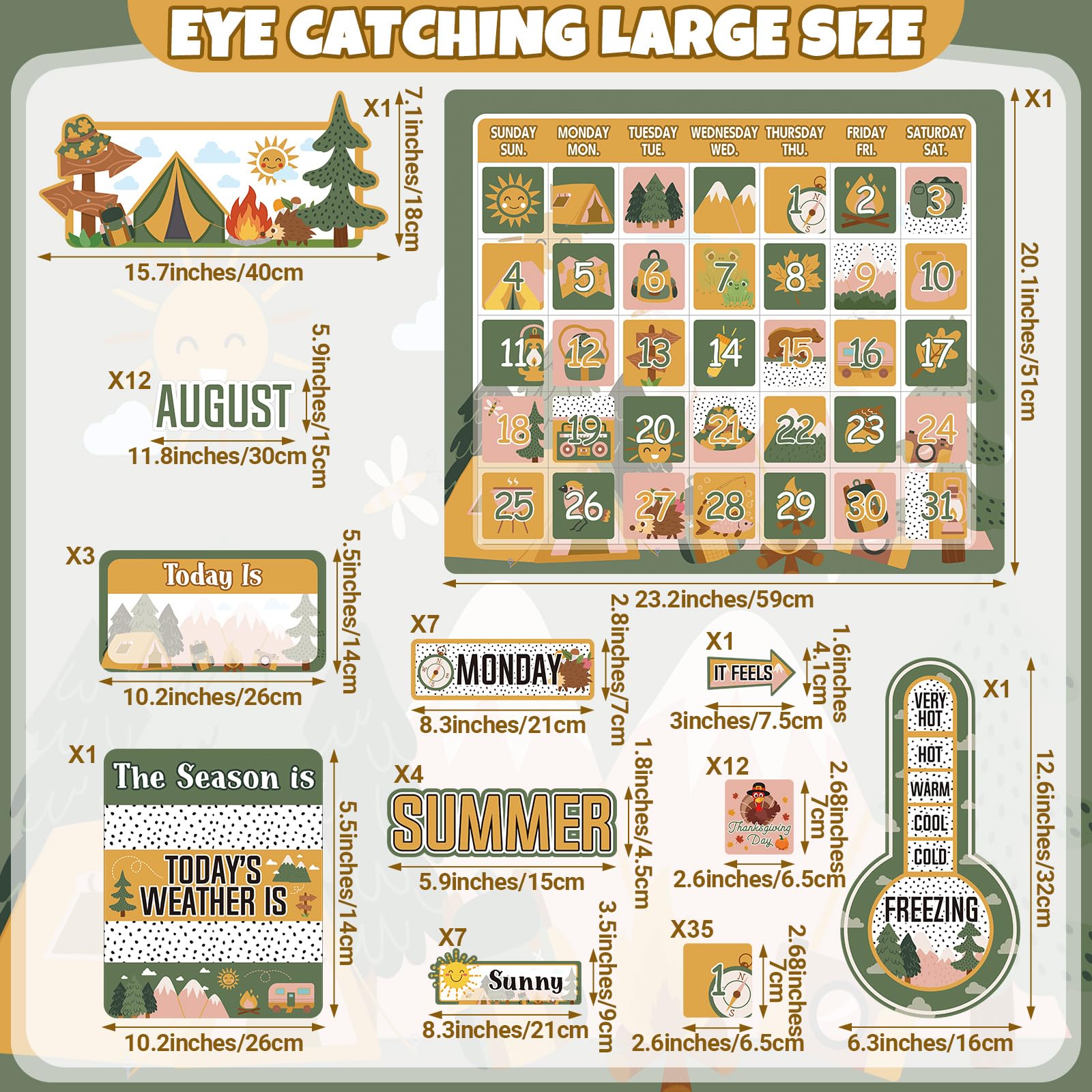 Snapklik.com : Cholemy 85 Pcs Camping Adventure Calendar Bulletin Board ...
