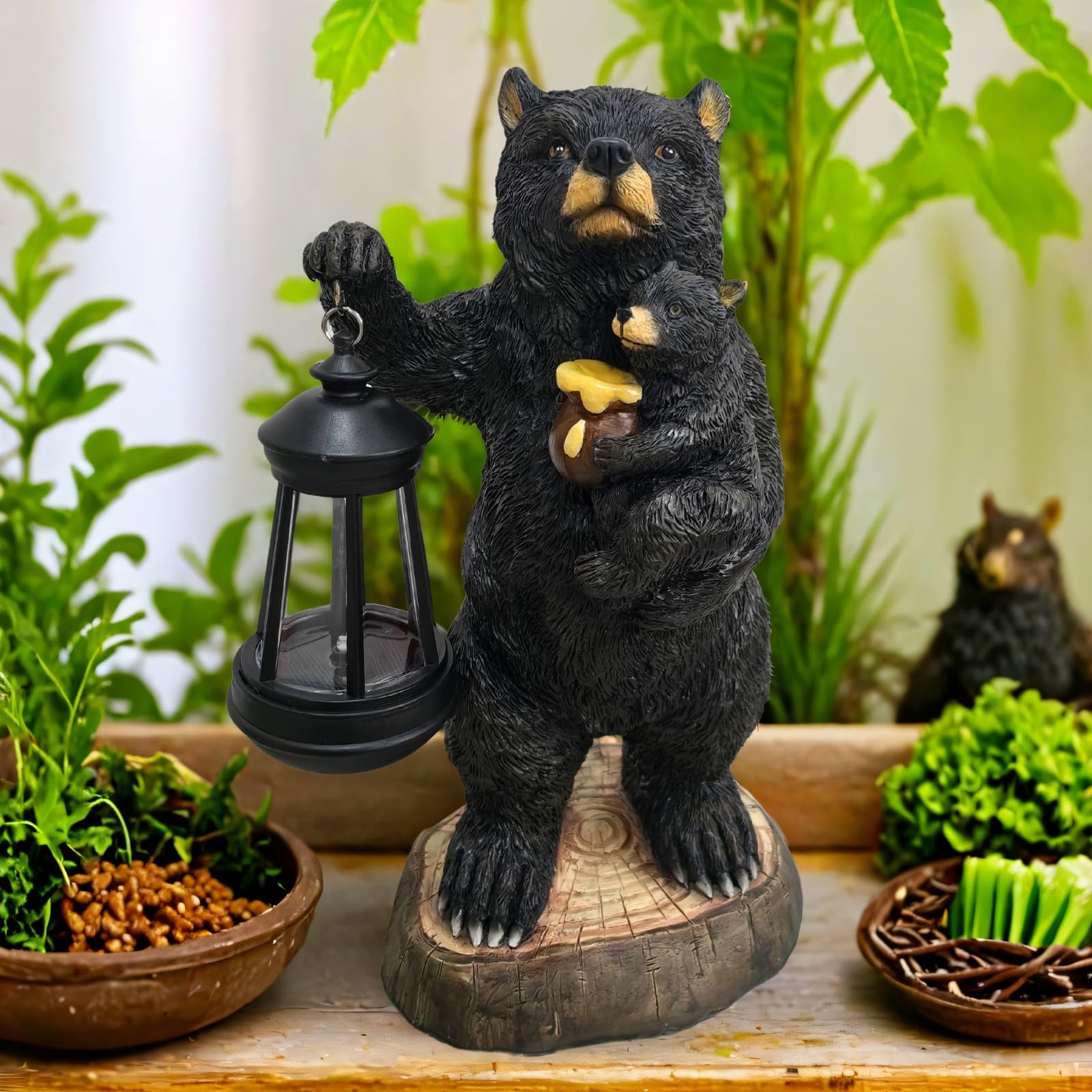 Qmaggice Garden Statues Bear with Solar Lantern, Outdoor Bear Figurines ...
