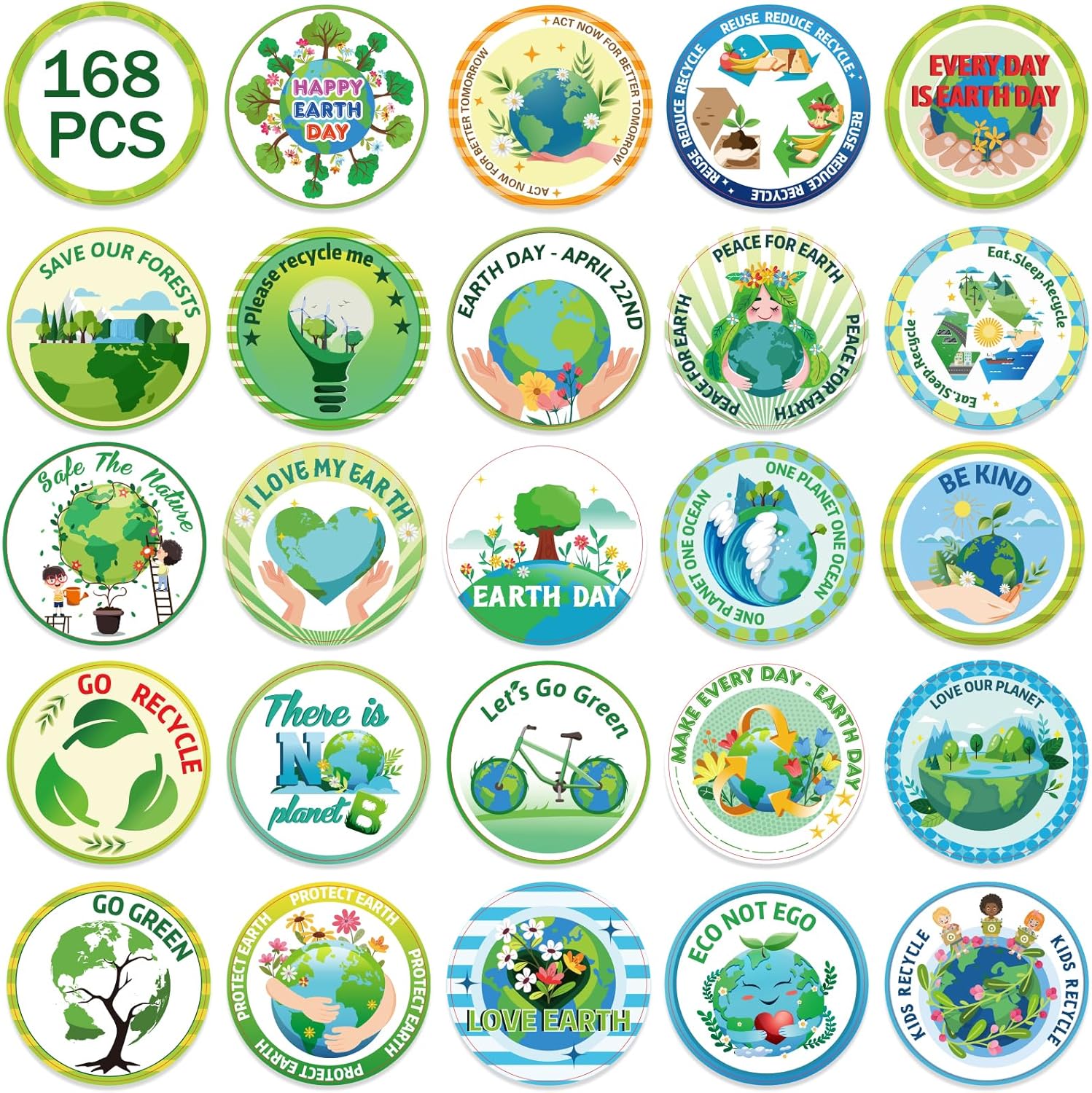 Amazon.com: Qpout 168Pcs Happy Earth Day Sticker Green Eco Friendly ...
