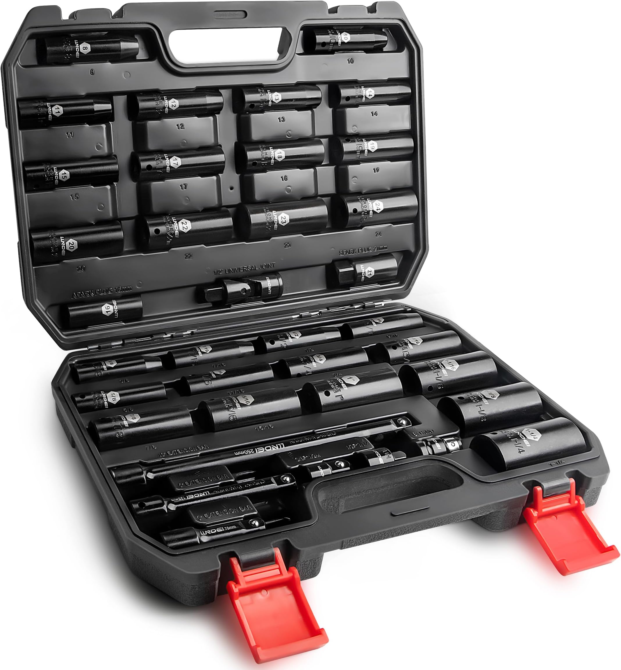 LLNDEI 1/2 inch Drive Deep Impact Socket Set, 37 Piece Standard SAE 3/8 ...