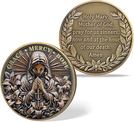 Amazon.com: BraveBloom Holy Mary Prayer Coin – Catholic Challenge ...