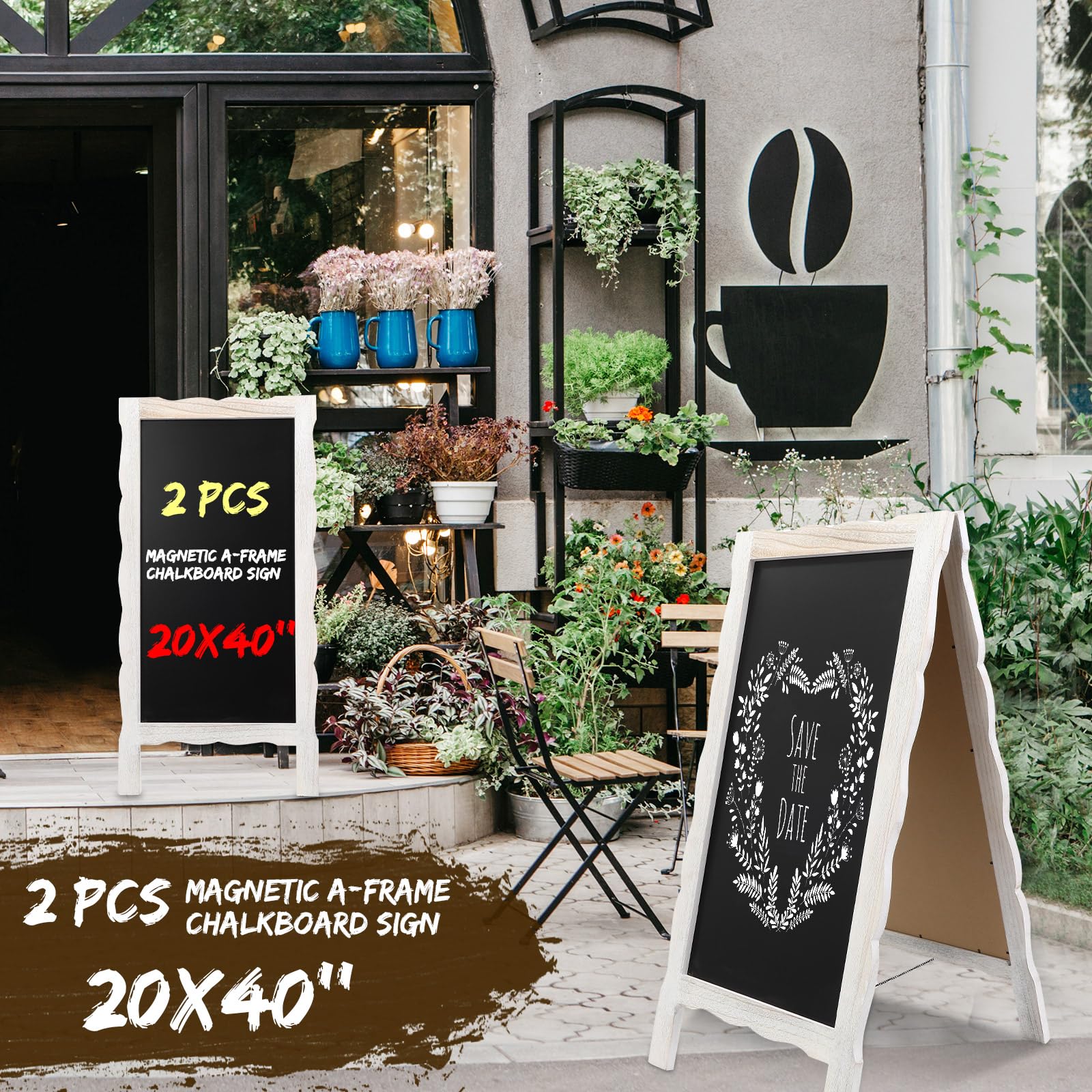 Tenceur 2 Pcs Rustic Magnetic A Frame Chalkboard Sign Extra Large 40 ...