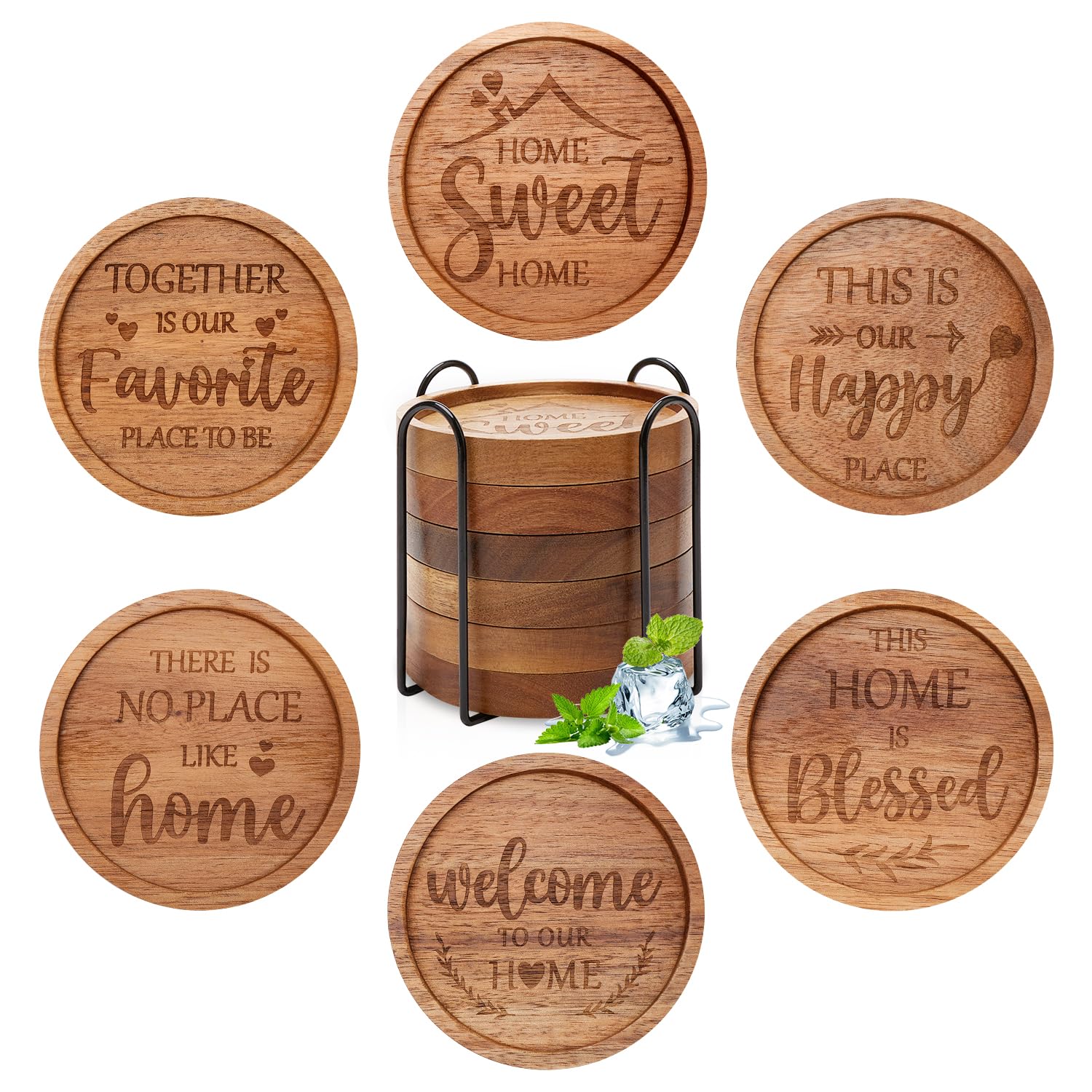 Amazon.com | Best House Warming Gifts Acacia Wooden Coasters for Drinks ...