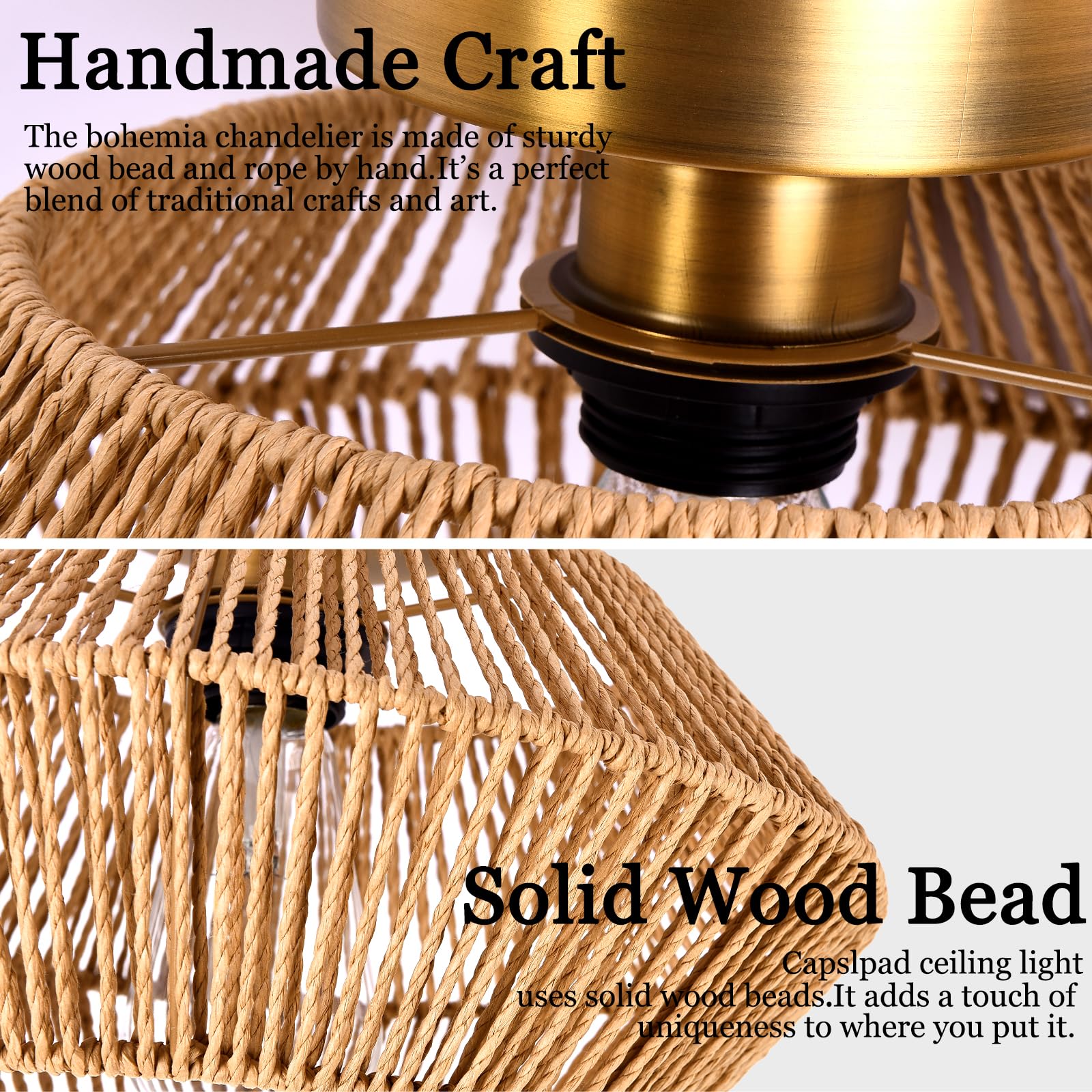 Snapklik.com : Capslpad Woven Rattan Ceiling Light Fixtures Boho Semi ...