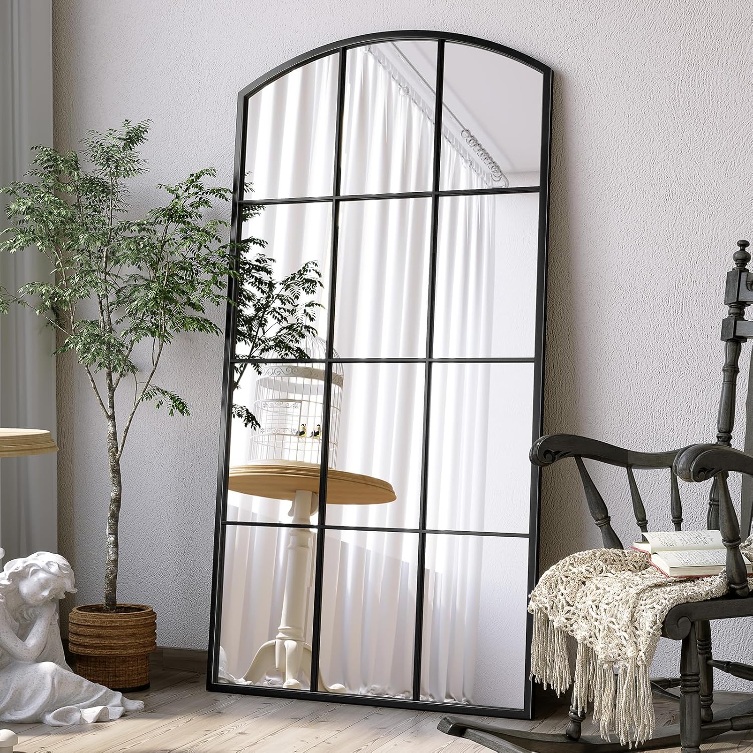 Amazon.com: Brauthon Arched Window Mirror, 24" x 48" Black Window ...
