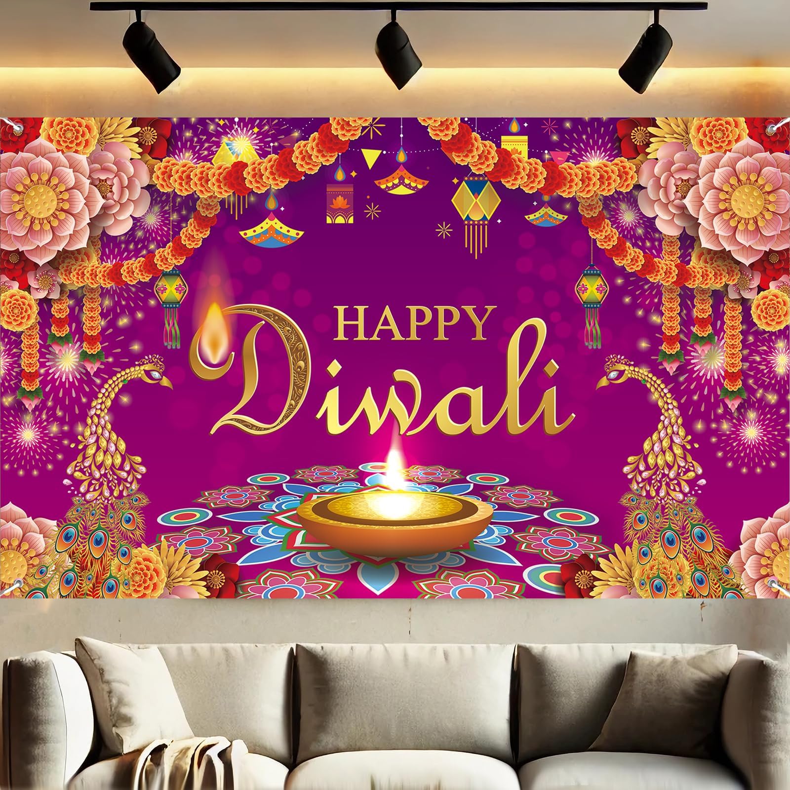 Amazon.com: 3 Pcs Happy Diwali Porch Door Banner, Indian Diwali Peacock ...