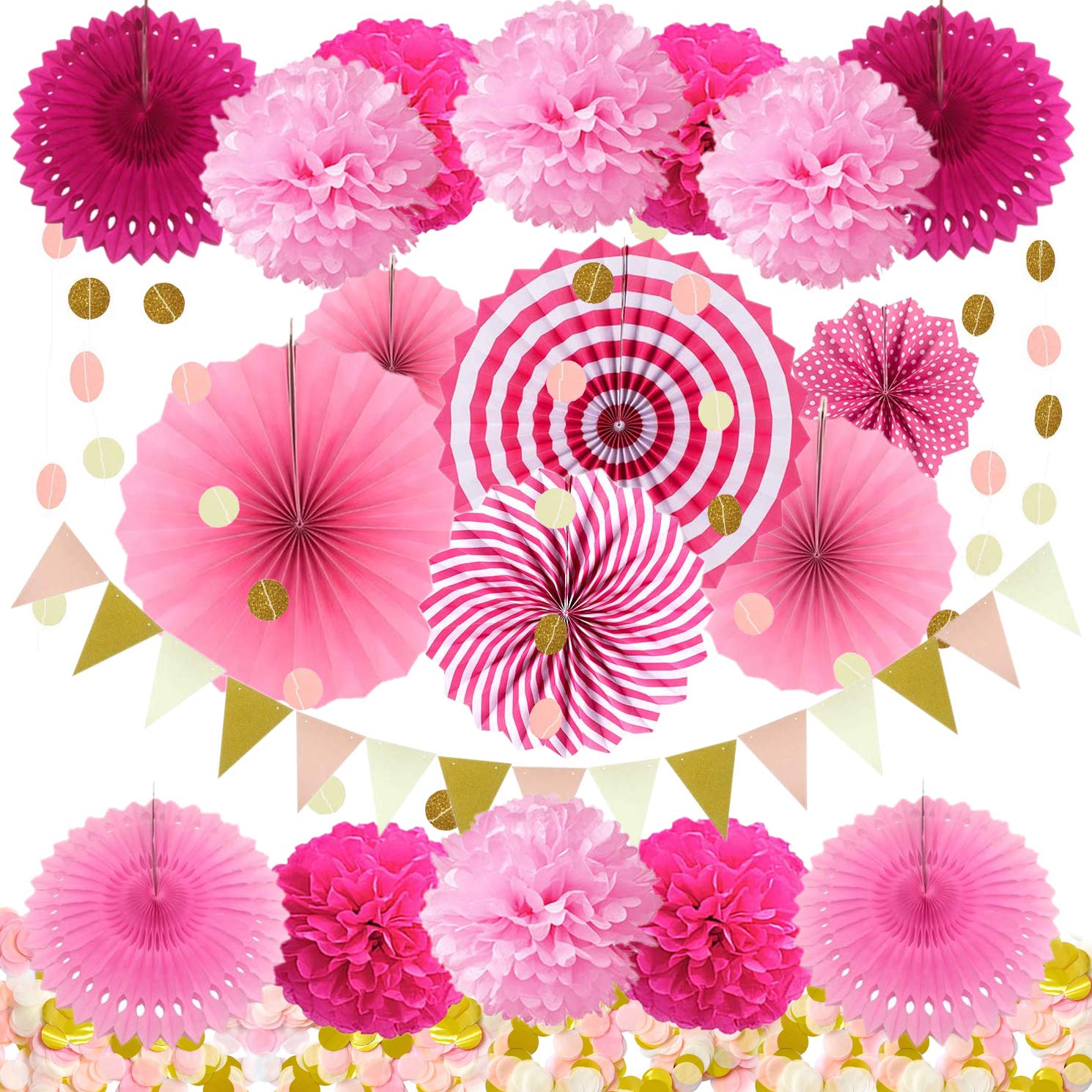 Buy Cettkowns 22-Pack Party Decoration Set with Hanging Paper Fans, Pom ...