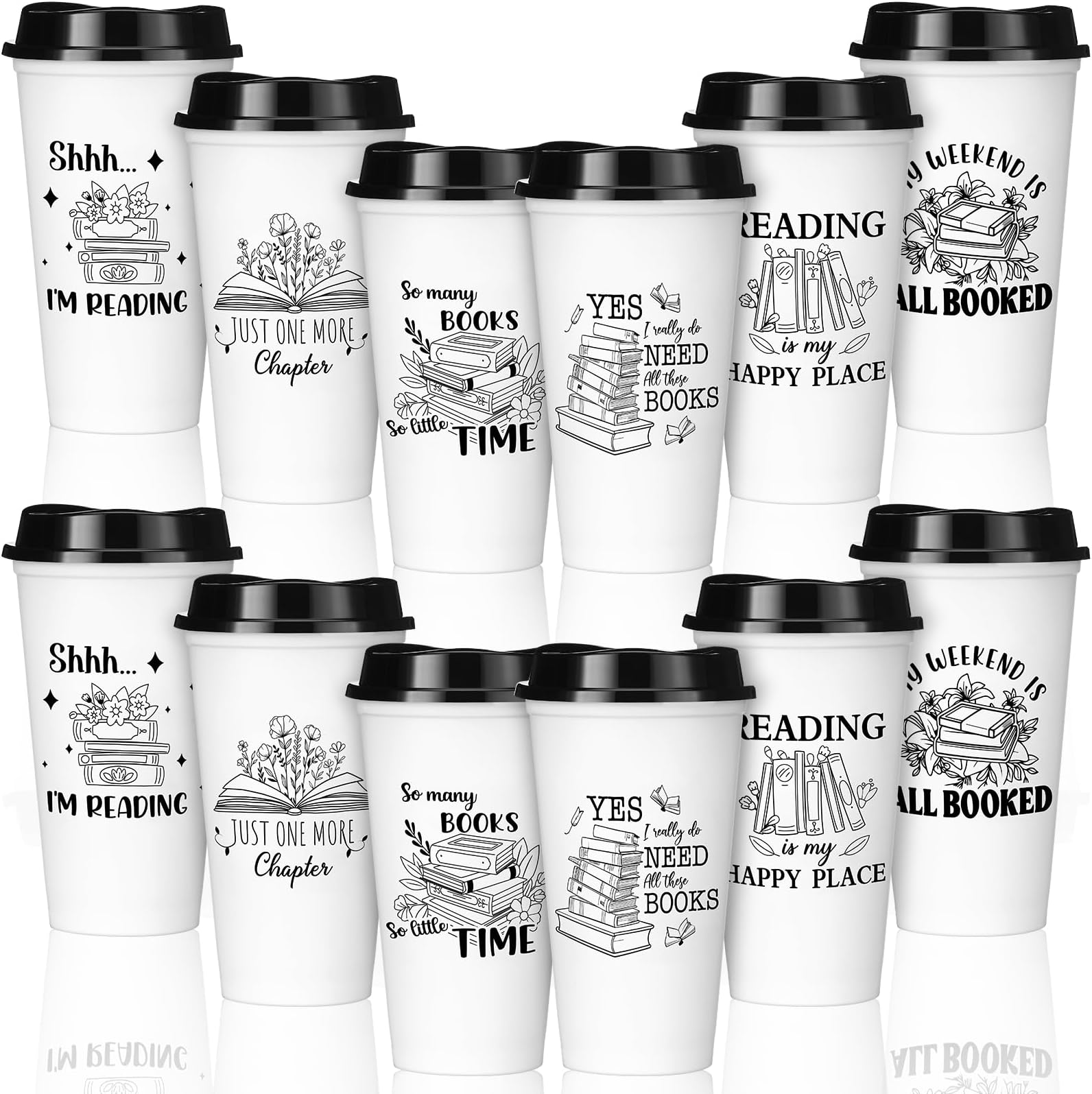 Amazon.com | Domensi 12 Pcs Book Lovers Themed Gift 16 oz Glass Cups ...