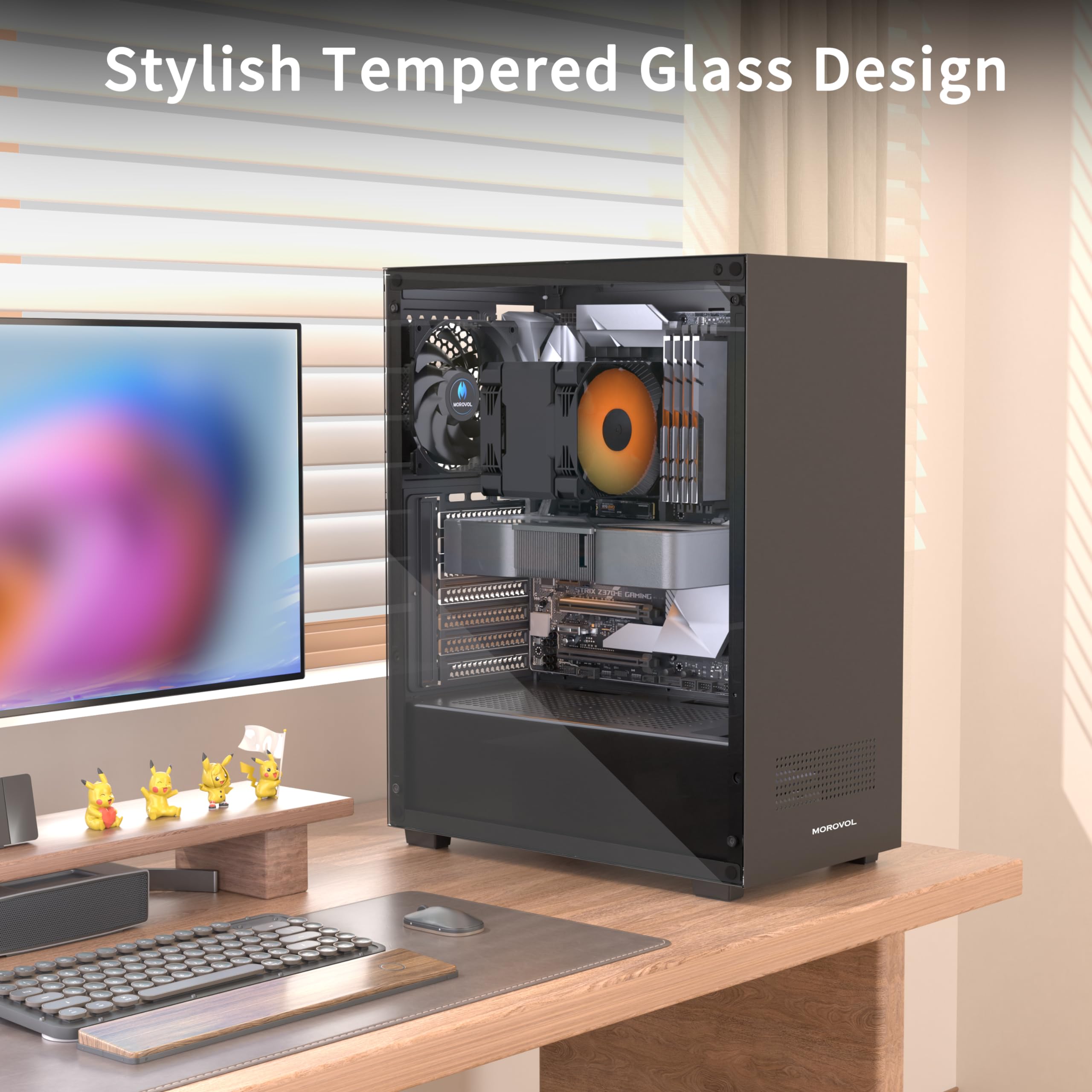 Snapklik.com : MOROVOL ATX PC Case, Tempered Glass Gaming PC Case ...