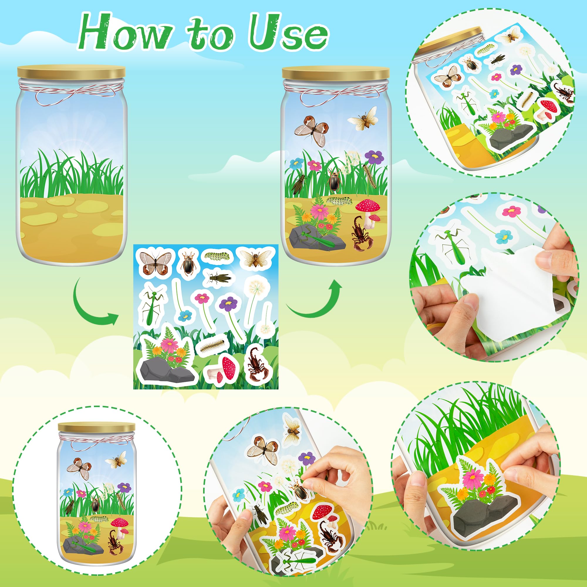 Snapklik.com : WATINC 12Pcs Spring Insect Jar Scene Sticker Art Craft ...