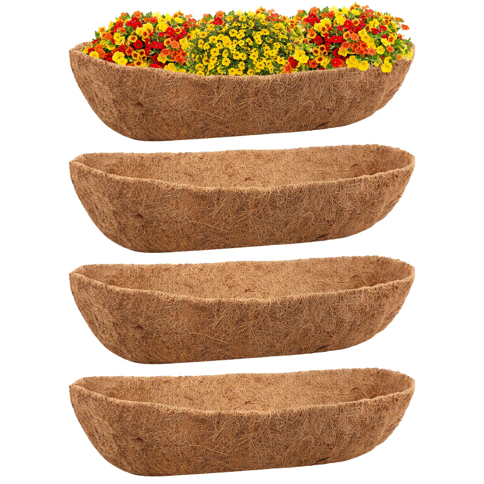 Snapklik.com : 4 Pack 24 Inch Trough Coco Coir Liners For Planters, Pre ...