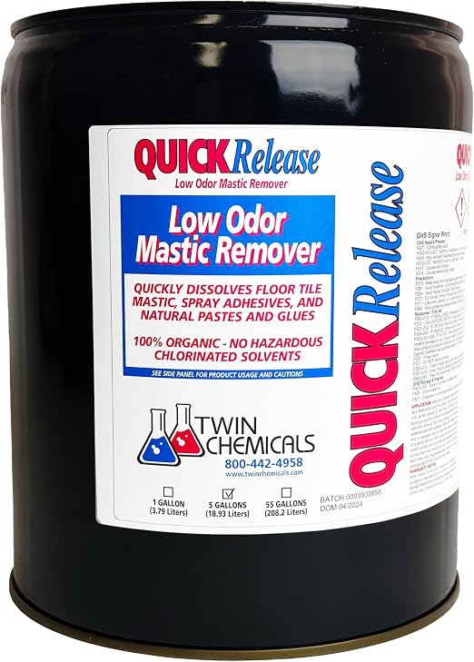 Twin Chemicals Organic Quick Release Low Odor Mastic Remover, 5 Gallons ...