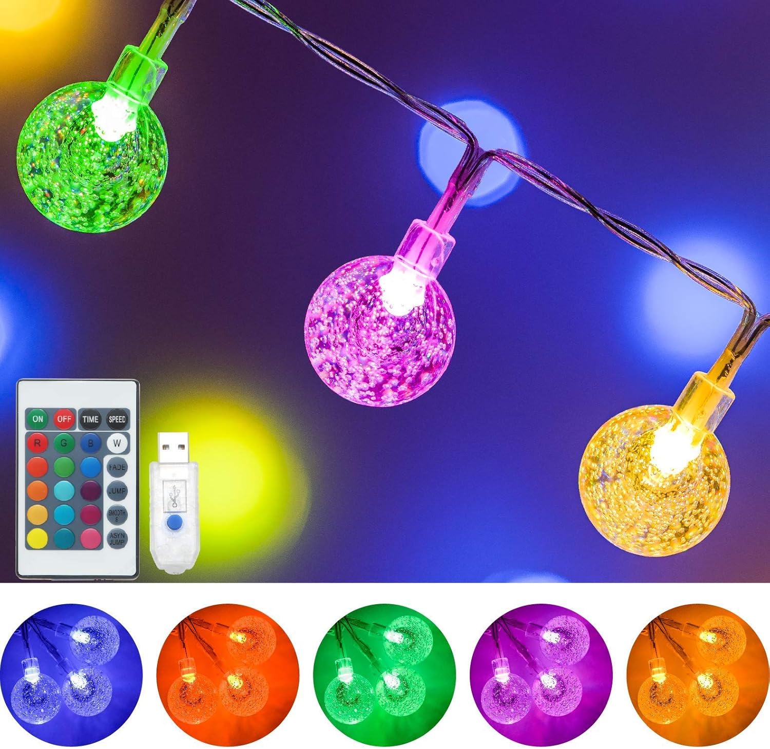 Amazon.com: Color Changing Globe String Lights, 16.4Ft 50 LED USB ...