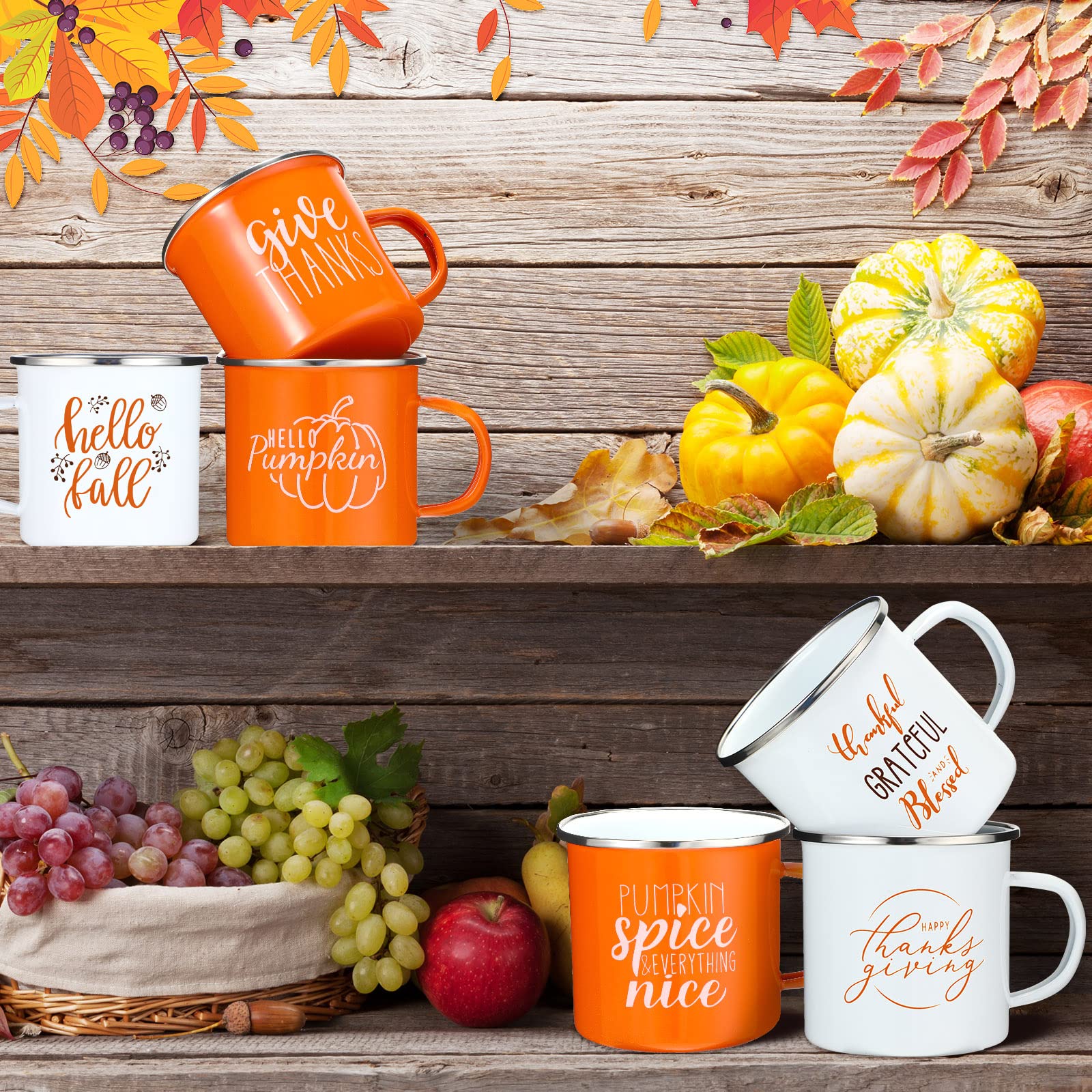 Fall Coffee Mugs 12 oz Thanksgiving Enamel Mug Autumn Coffee Mug ...