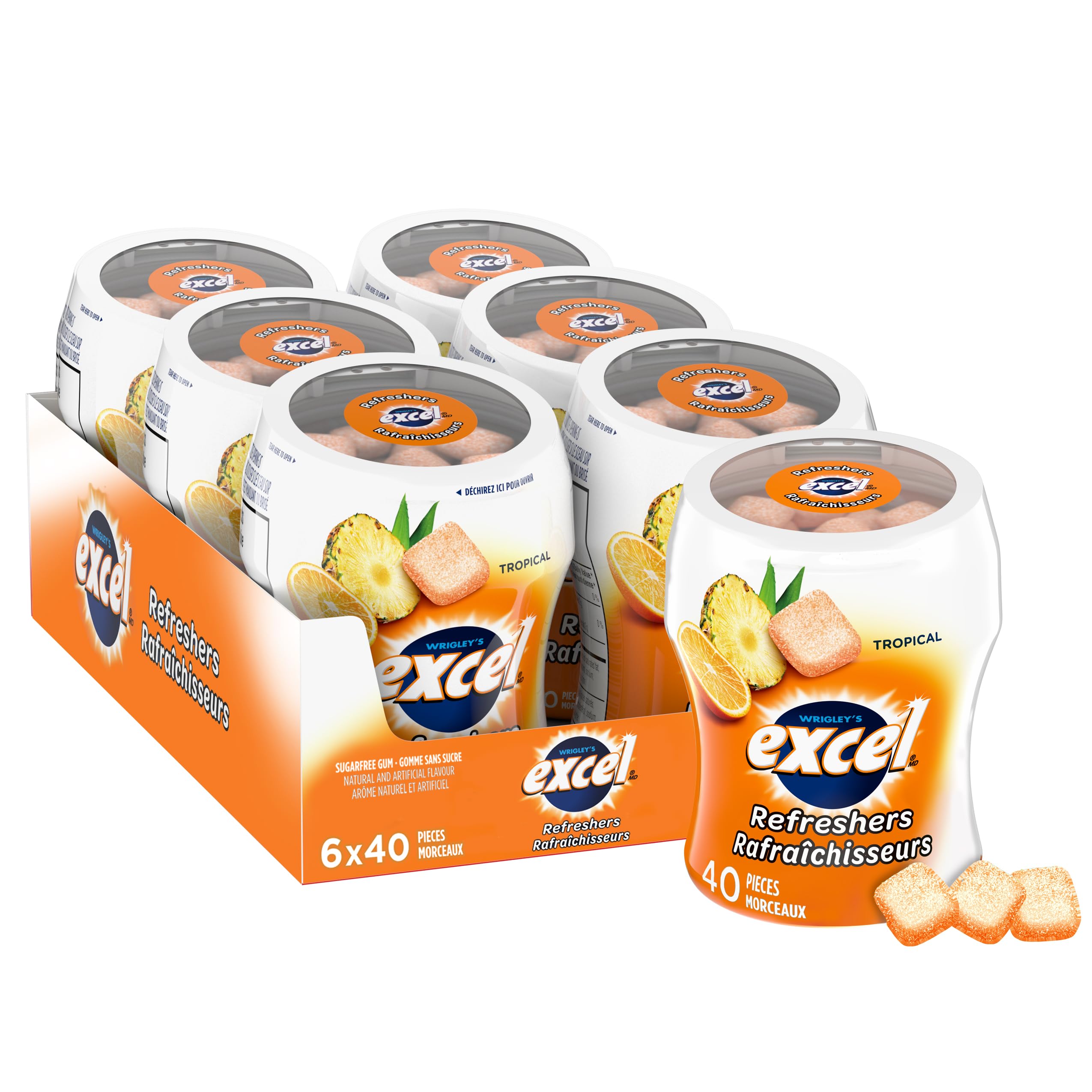 EXCEL Refreshers, Tropical Flavoured Sugar Free Chewing Gum, 40 Pieces ...