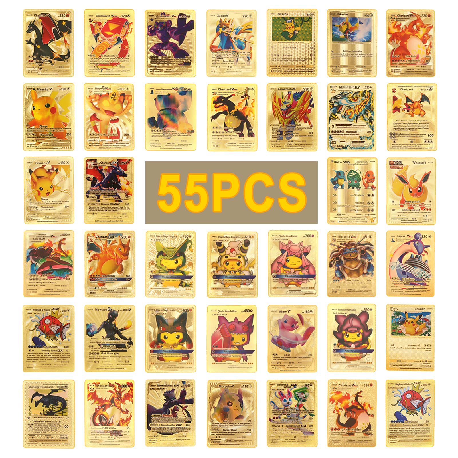 Pokemon Rare Cards Rare Pokemon Cards 55 PCS Gold Foil Pokemon Cards ...