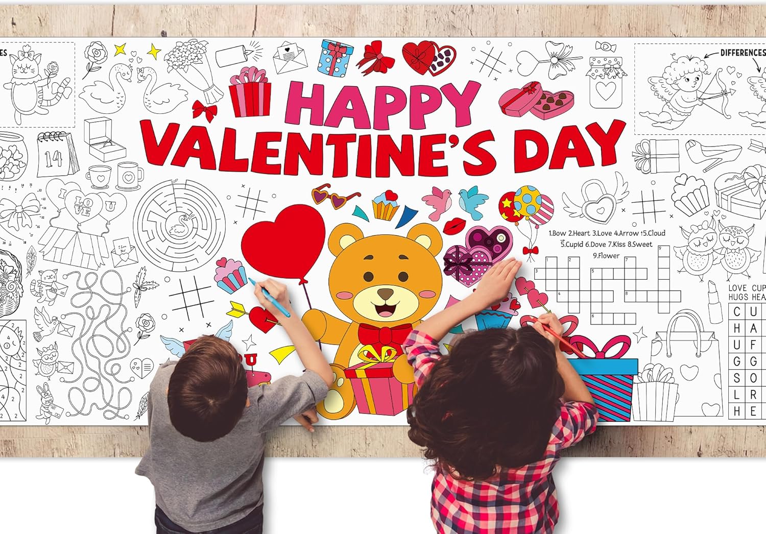 Amazon.com: Valentine's Day Activity Coloring Poster Giant Valentine's ...