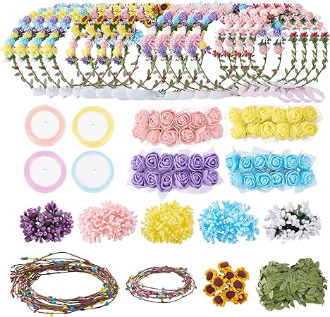 Amazon.com: ORIGACH 16 Set DIY Flower Crown Kit Floral Crown Making Kit ...