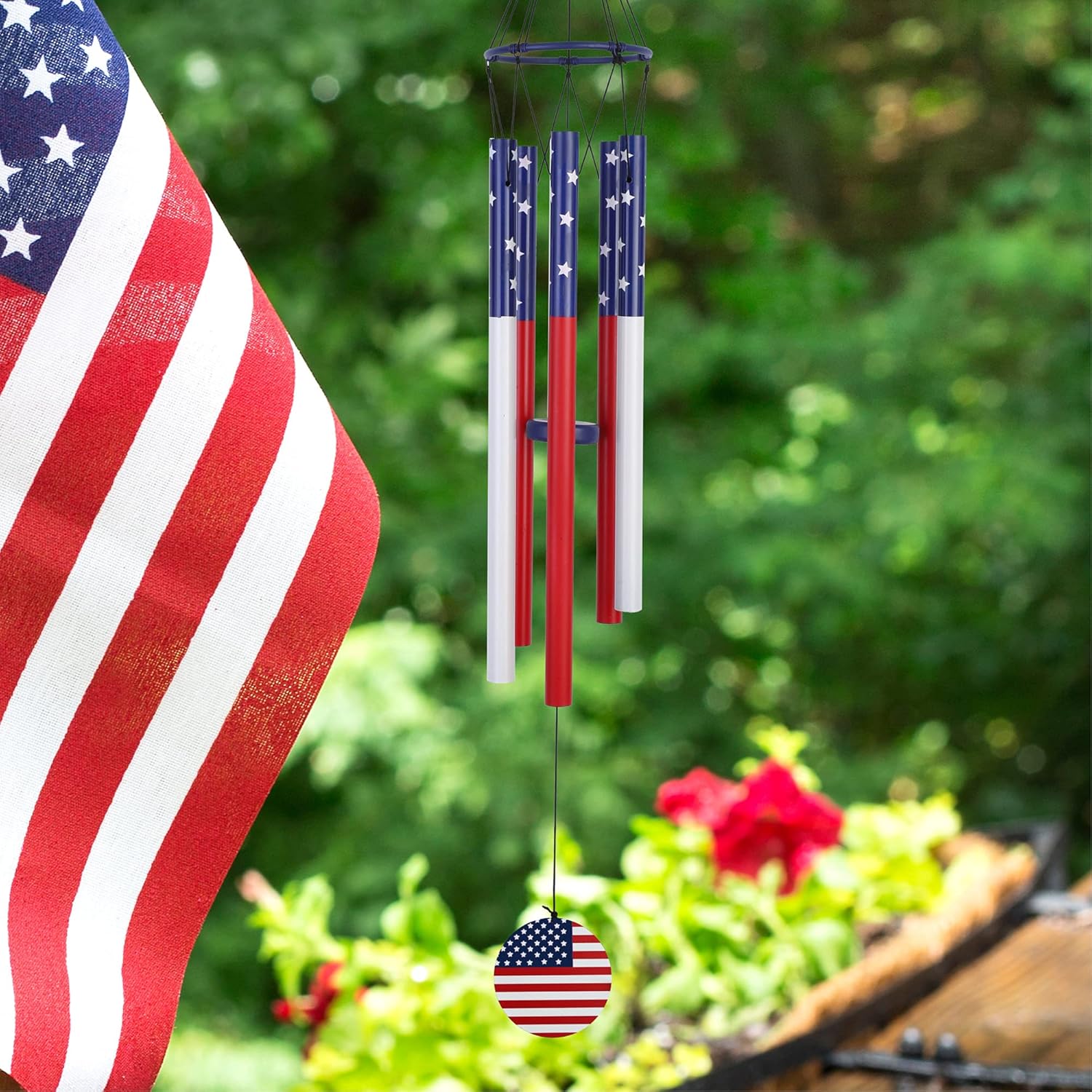Amazon.com : American Flag Wind Chime - Large Outdoor Patriotic Wind ...