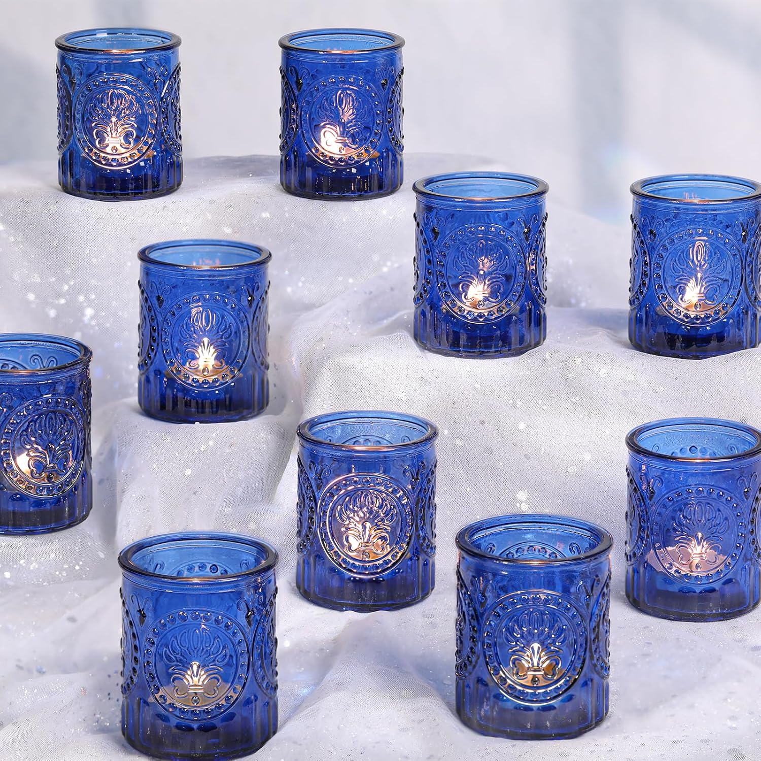 Amazon.com: MATAHUM Blue Votive Candle Holders - 36pcs, Tea Light ...