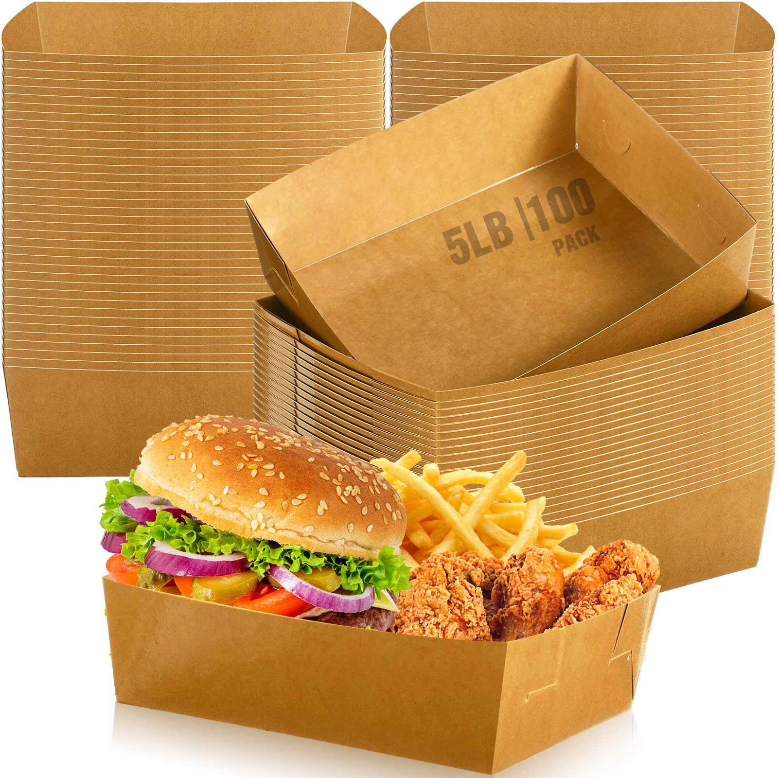 Mifoci 100 Pcs Paper Food Tray 5 lb Large Nacho Boats Paper Serving ...