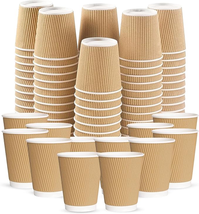 CHEF ROYALE 100 x 8oz Disposable Coffee Cups Without Lids - Takeaway ...