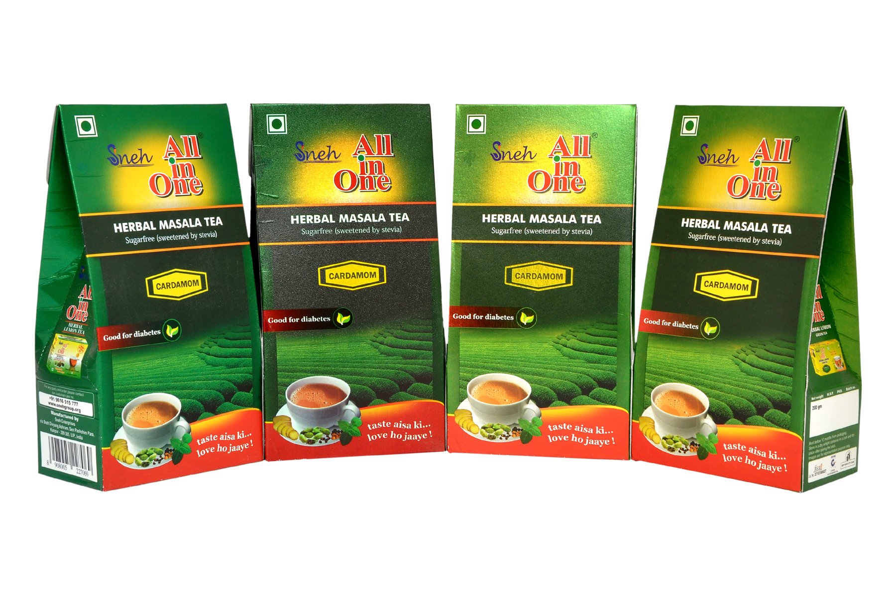 Pack of 4 All in One Herbal Masala Tea Sugarfree Cardamom( 1 Pack=250 ...