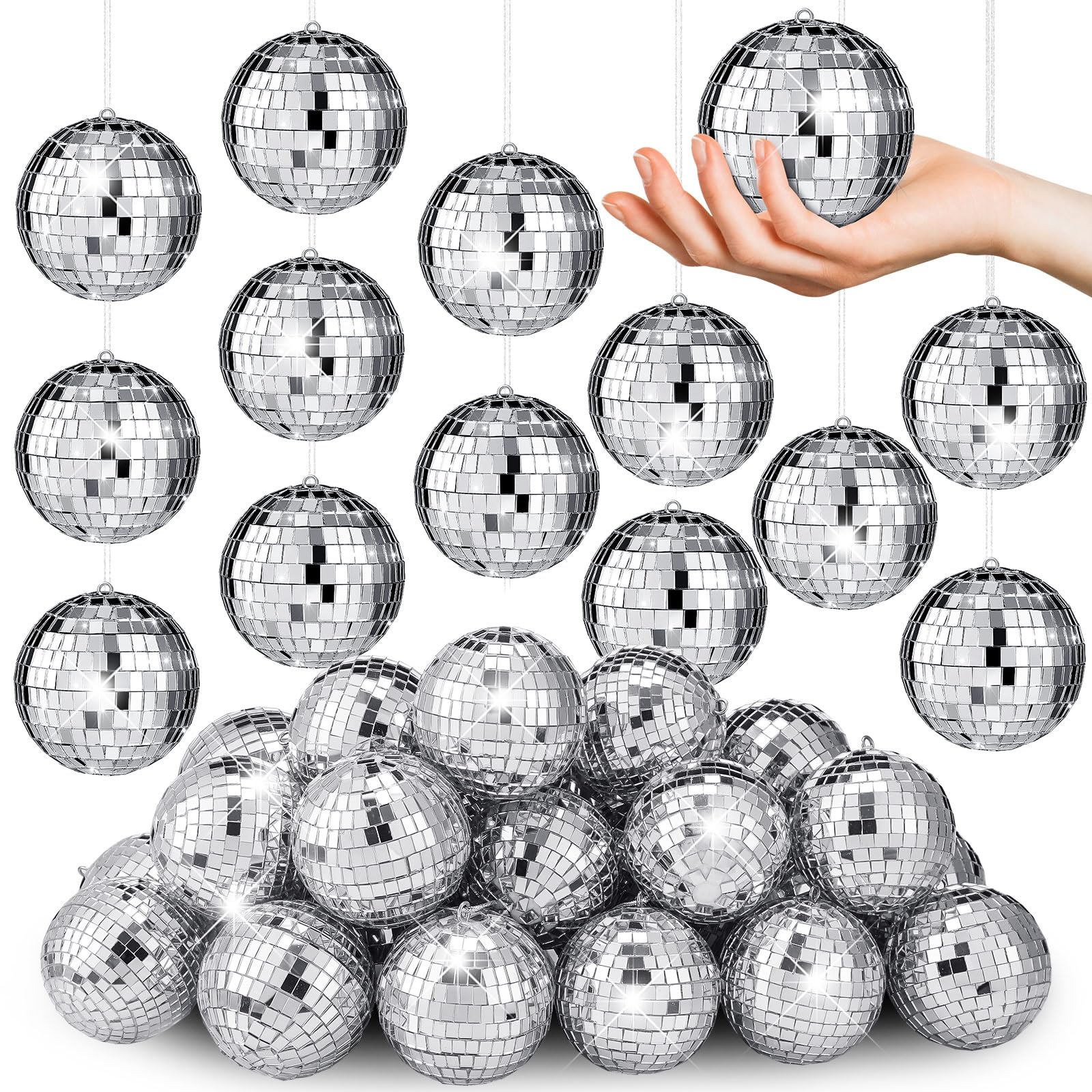 Hoolerry 65 Pcs Mirror Disco Balls Ornaments Different Sizes Bulk ...