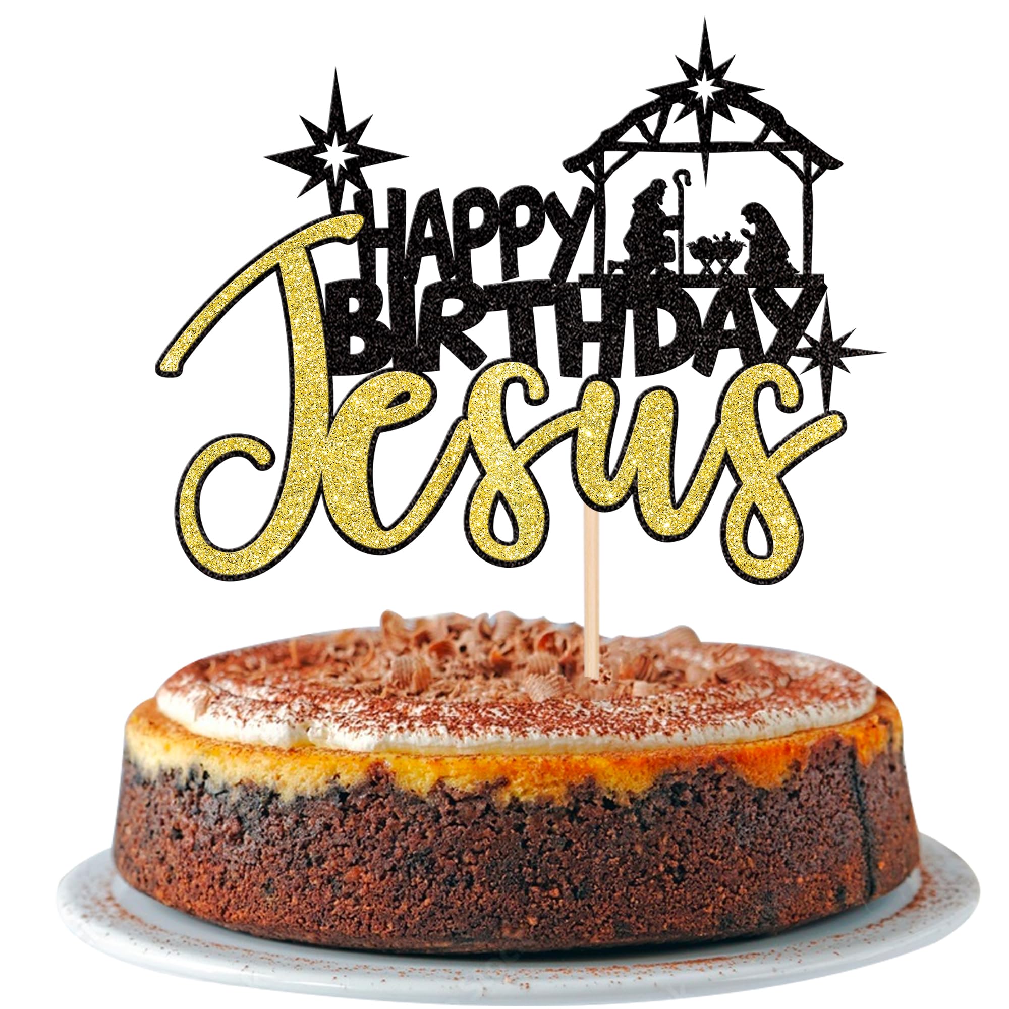 Amazon.com: 1 PCS Happy Birthday Jesus Cake Topper Glitter Merry ...