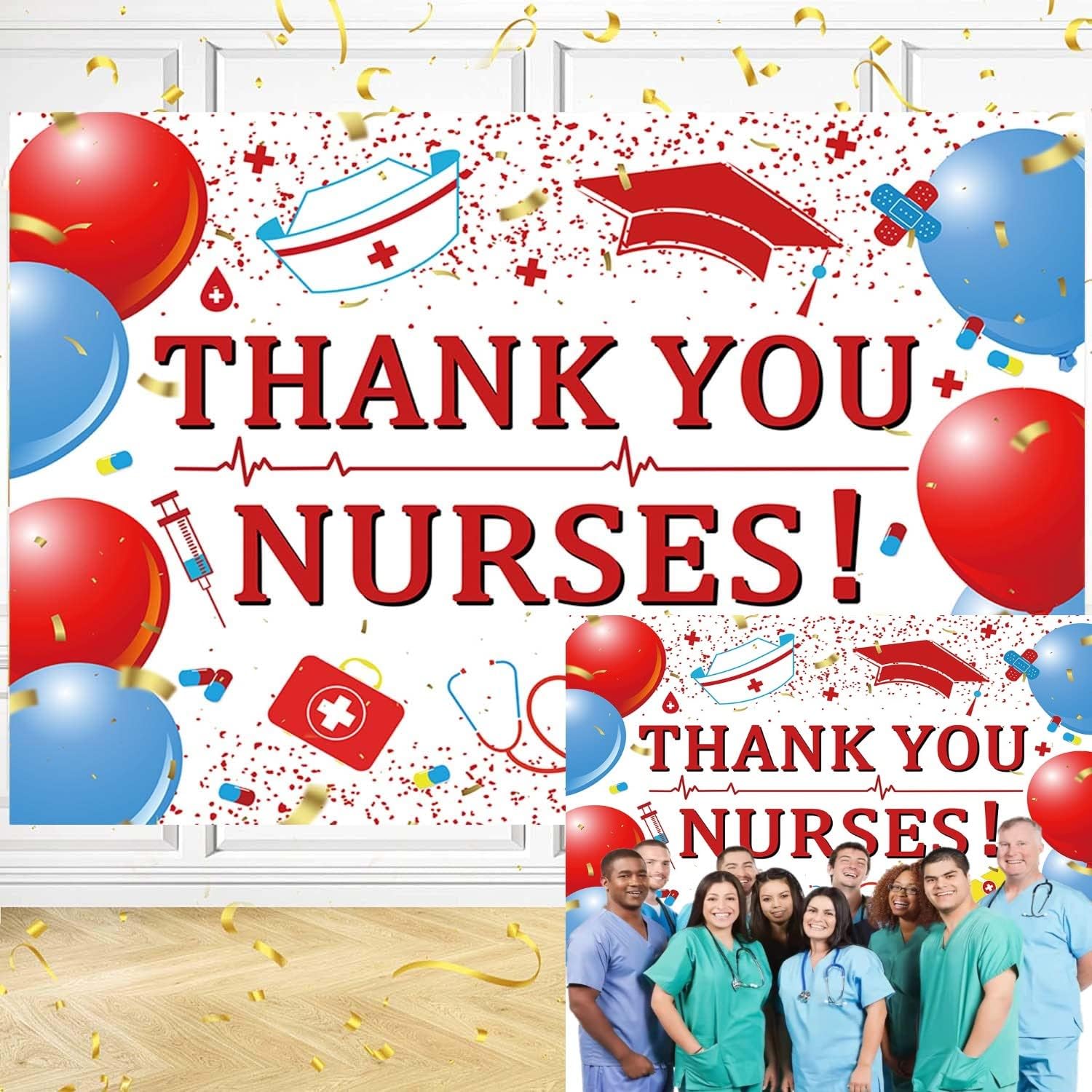 Amazon.com : Thank You Nurses Backdrop Red Blue Baloon Nurse Day Party ...