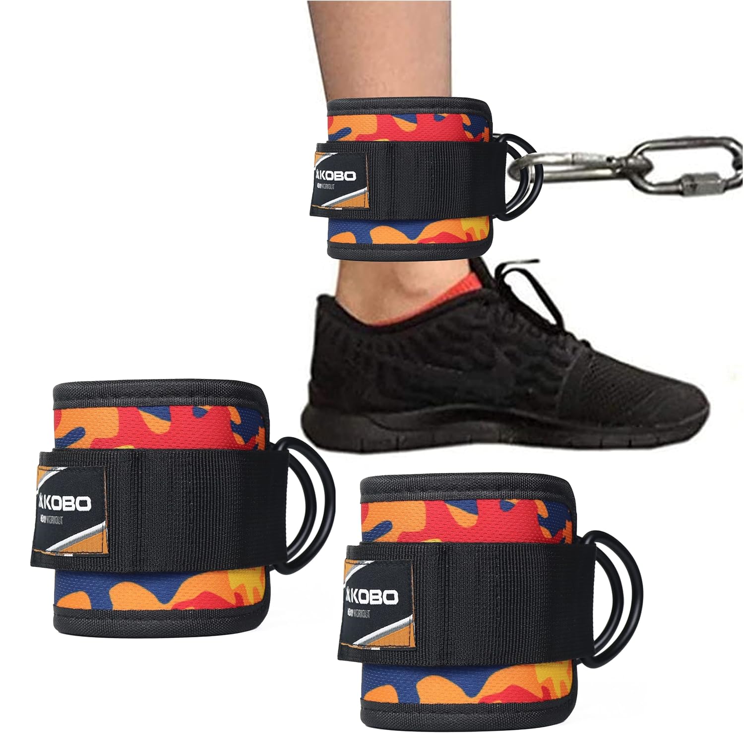Buy Kobo Ankle Straps with Metal D-Rings for Cable Machine, Kickbacks ...