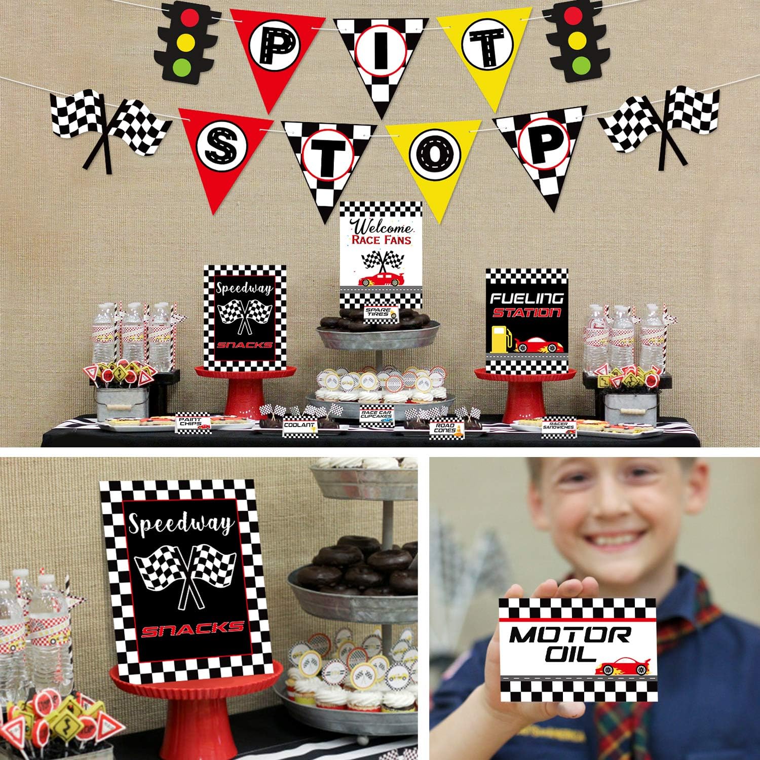Race Car Party Decorations Kit - Signs, Banner, Tent Cards - Let's Go ...