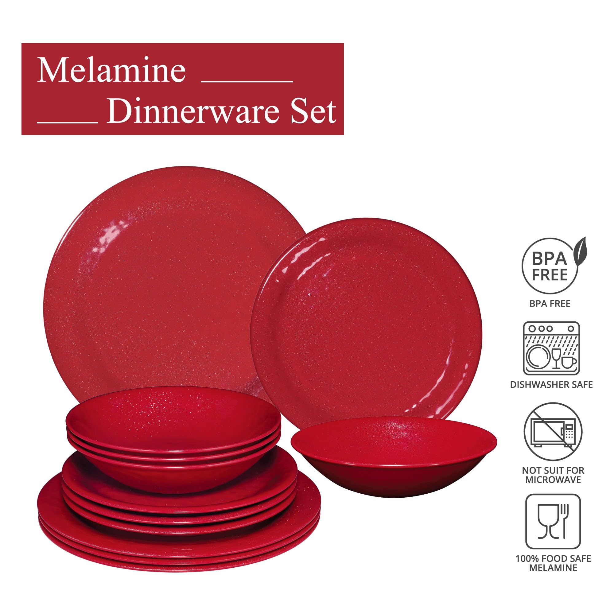 Snapklik.com : UPware 12-Piece Melamine Dinnerware Set, Includes Dinner ...